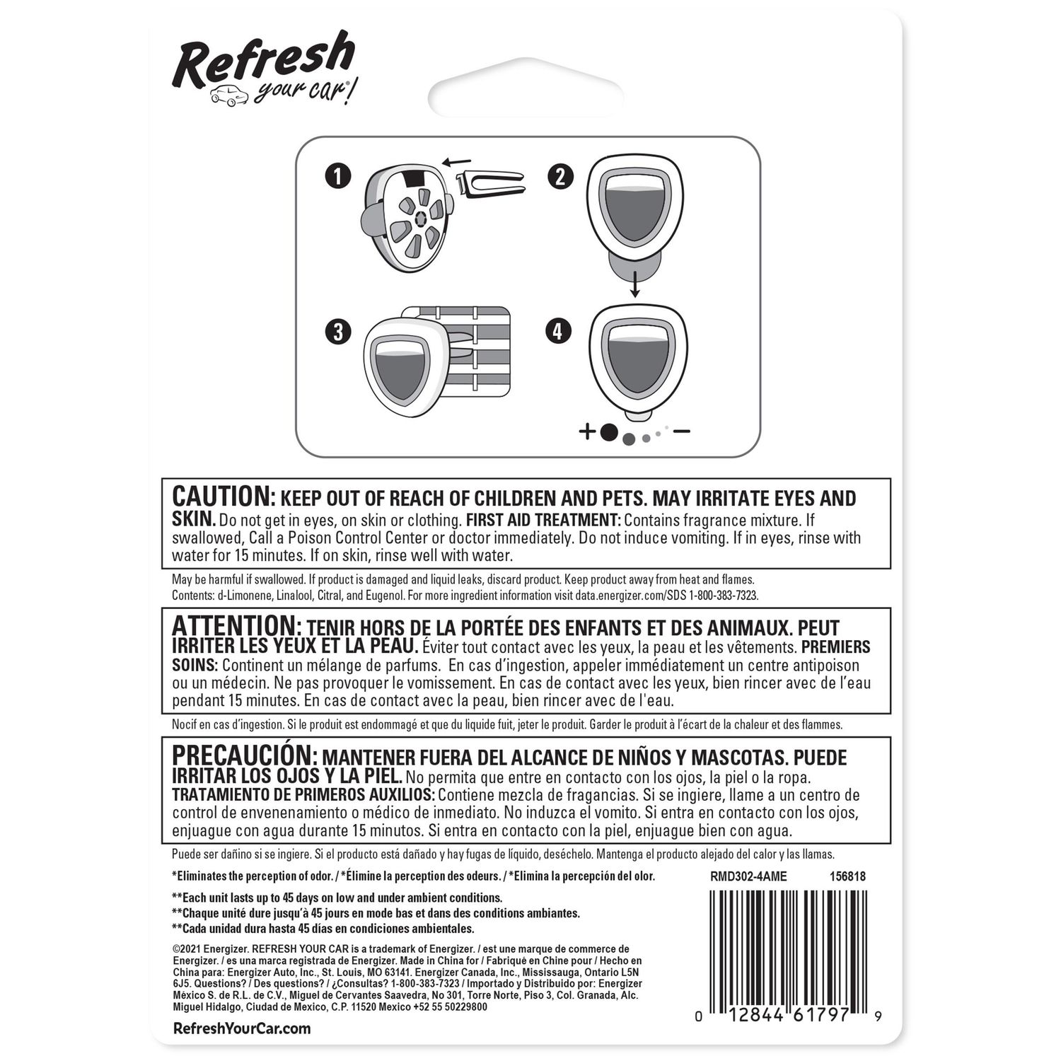 Refresh Your Car New Car Cool Breeze Air Freshener Vent Clip 4 Pack