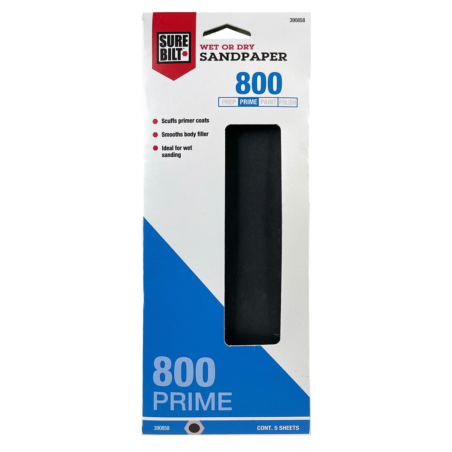 SureBilt 800 Grit 3 2/3in x 9in Wet or Dry Sandpaper 5 Pack