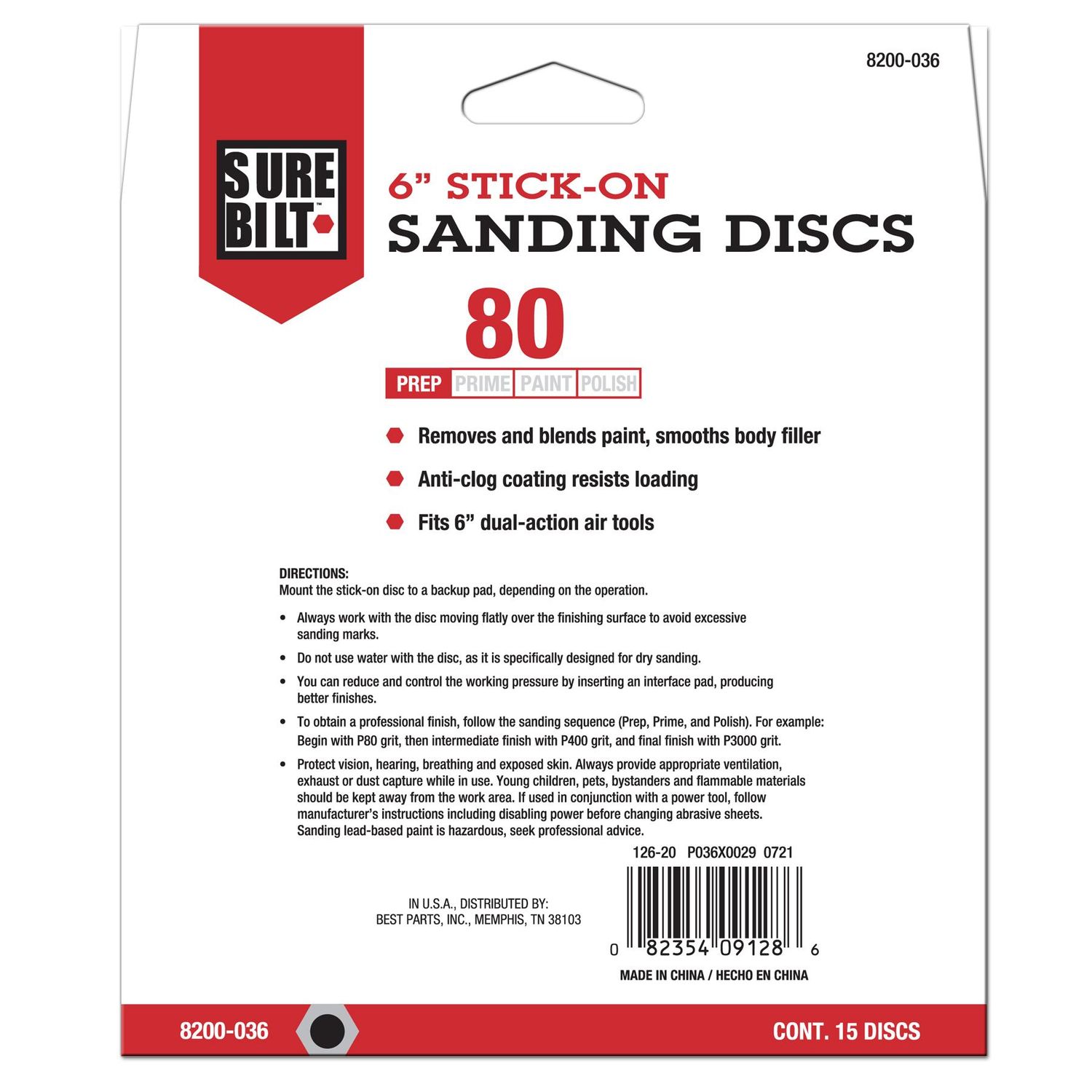 SureBilt 6in Gold Sanding Disc P80 Grit 15 Pack