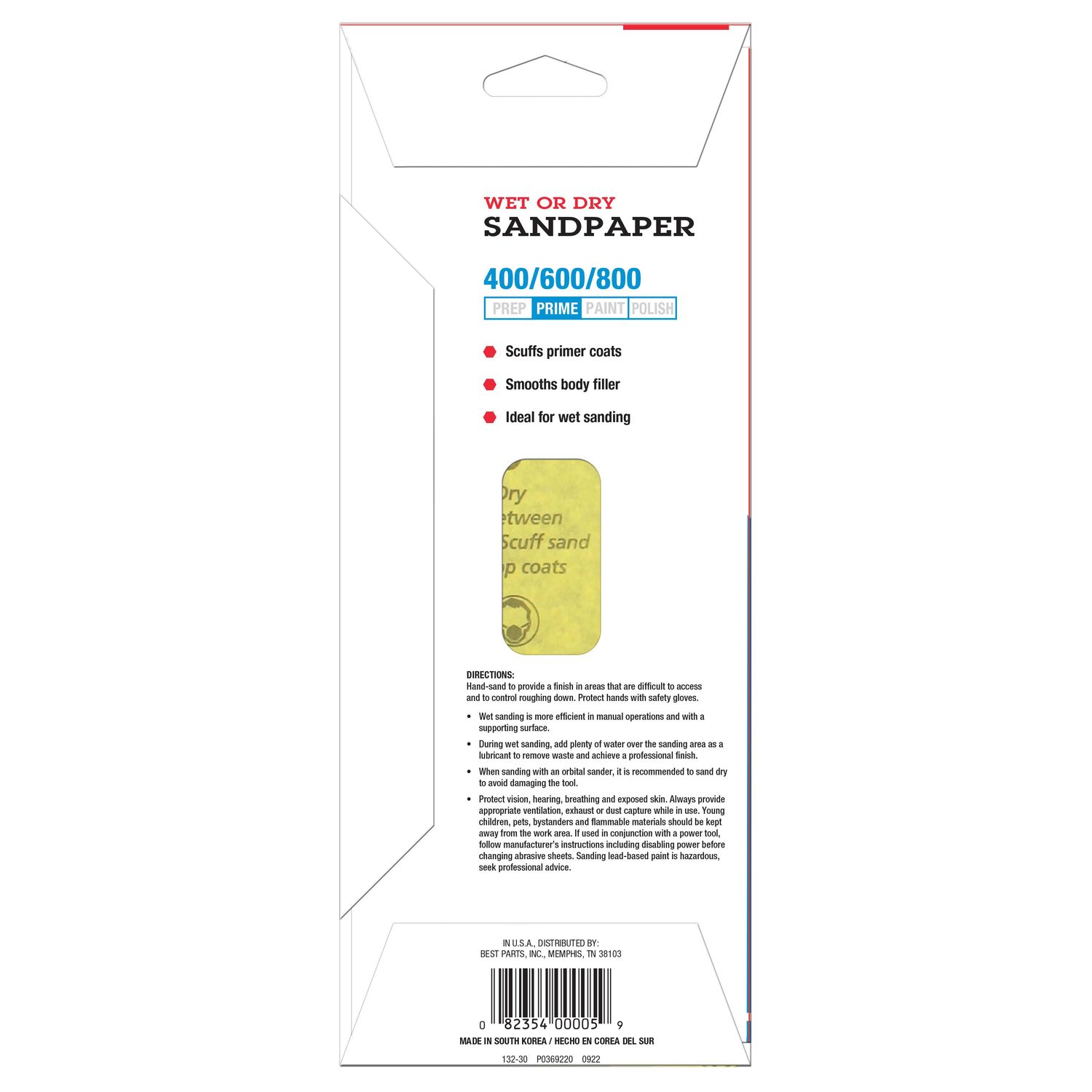 SureBilt 400, 600, 800 Grit 3 2/3in x 9in 1/3 Sheet Sandpaper 6 Pack