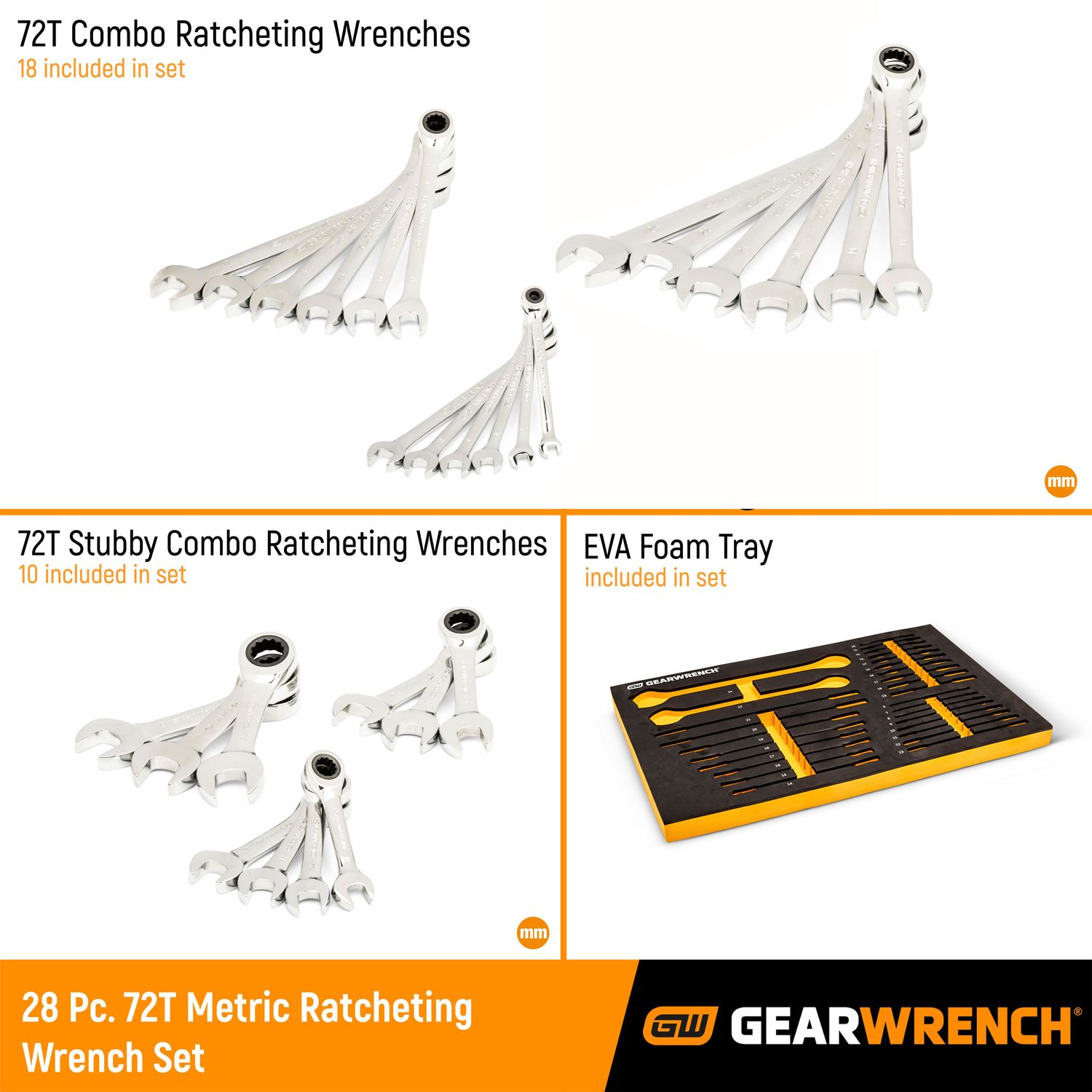GearWrench Metric Standard and Stubby Ratcheting Wrench Set, with Foam ... GearWrench Metric Standard and Stubby Ratcheting Wrench Set, with Foam ...