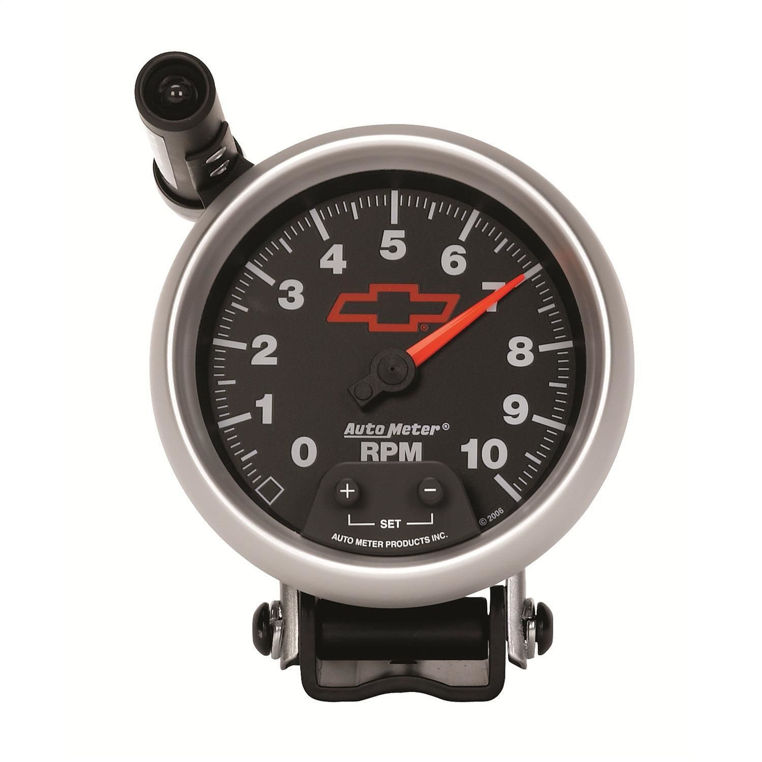 AutoMeter 3 3/4in 0-10,000 RPM Black Pedestal Chevy Red Bowtie Tachometer
