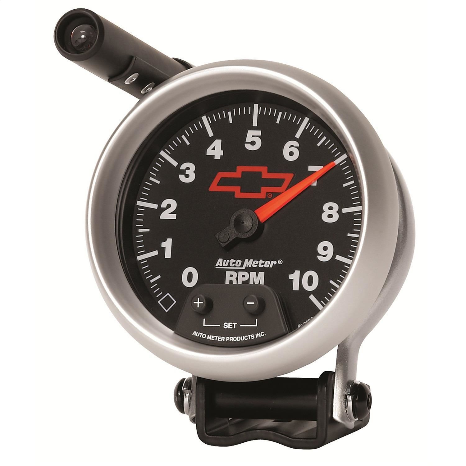 AutoMeter 3 3/4in 0-10,000 RPM Black Pedestal Chevy Red Bowtie Tachometer