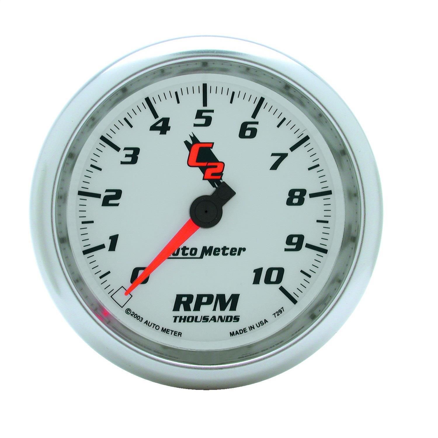 AutoMeter 3 3/8in 0-10,000 RPM White C2 Tachometer Gauge