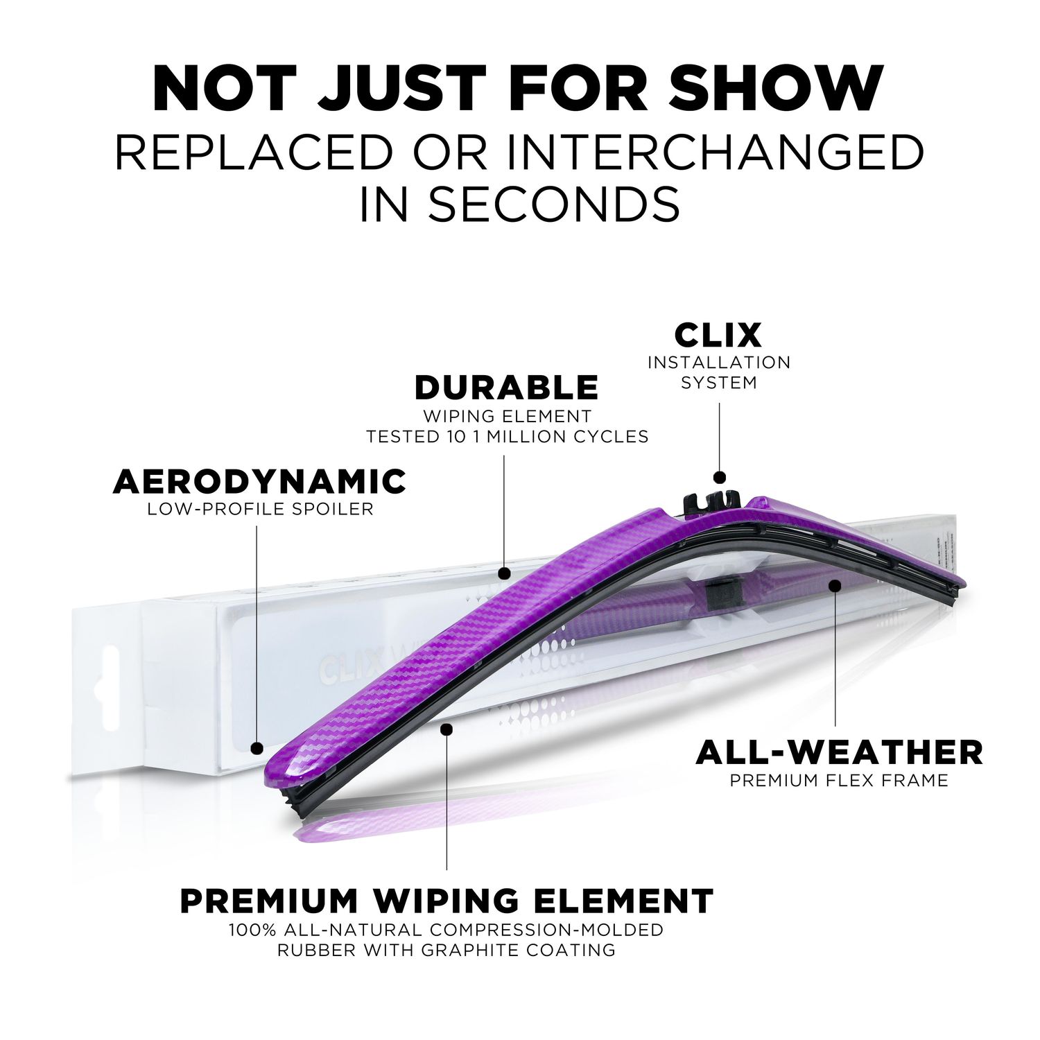 CLIX Wipers Purple Carbon 16in All Weather Interchangeable Wiper Blade