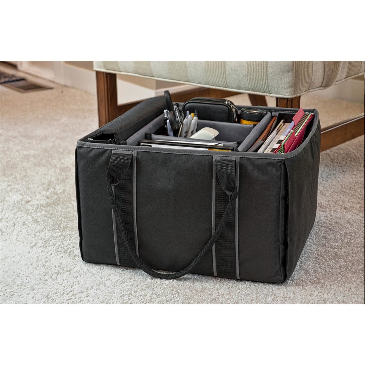 AutoExec Black and Grey File Tote with Hanging File Holder
