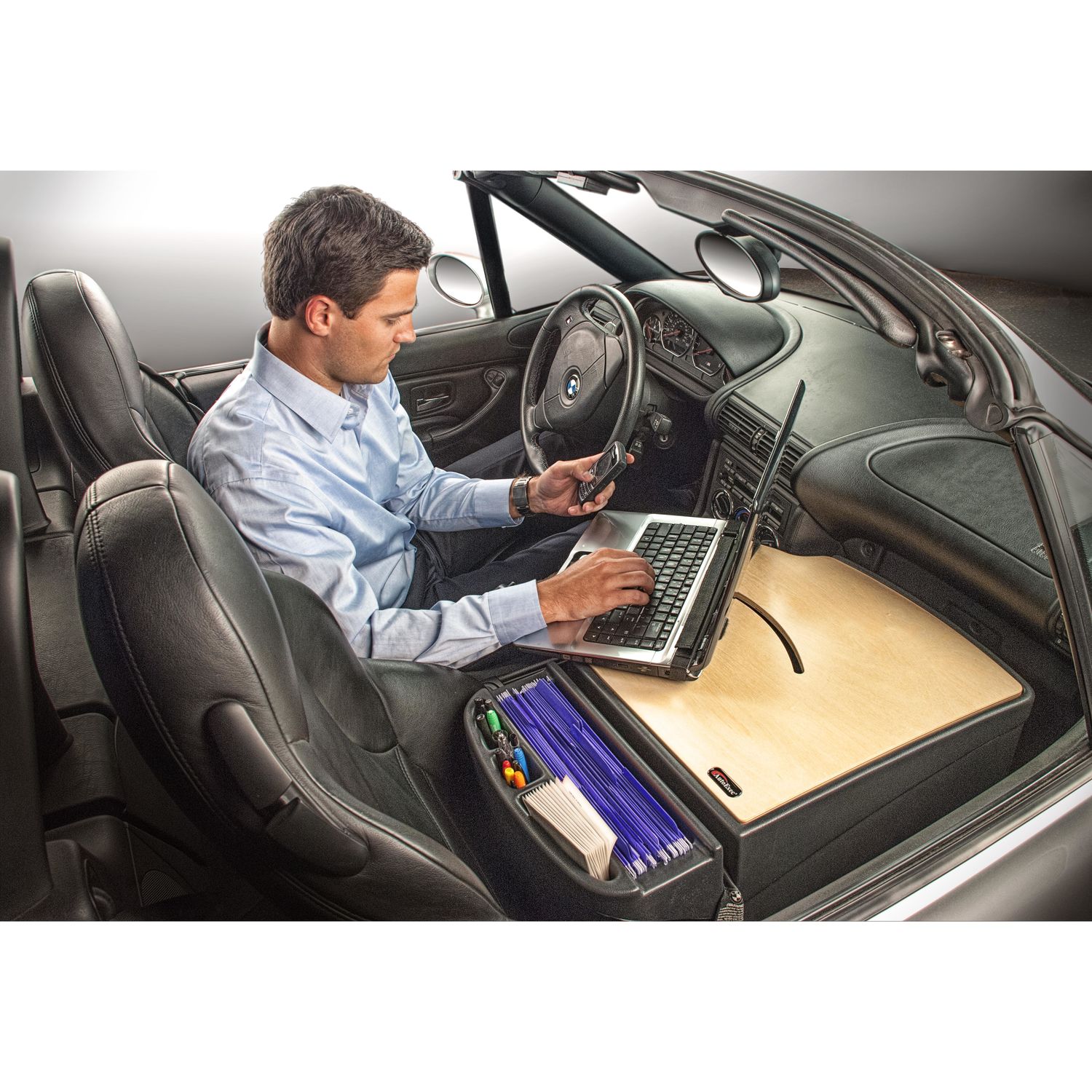 AutoExec Birch Finish RoadMaster Car Desk with Tablet Mount