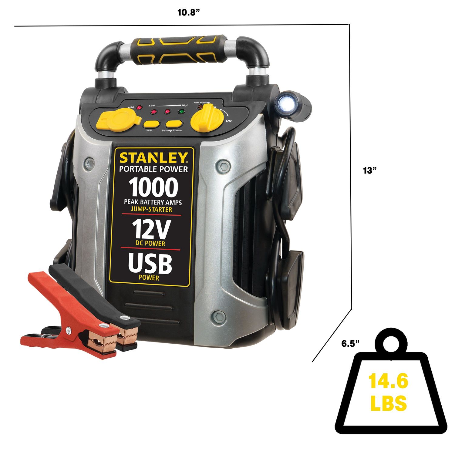 Stanley 1,000 Peak Amps Jump Starter with Pivoting LED Light, DC and ...