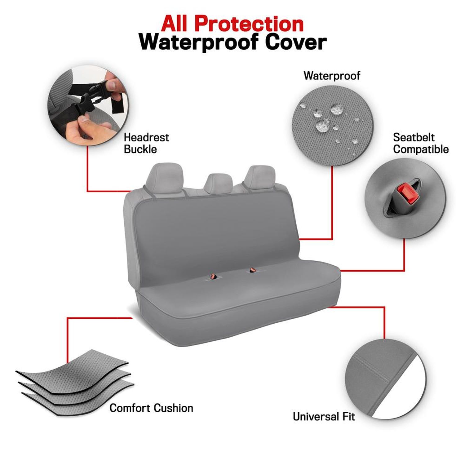 Motor Trend Gray Waterproof Bench Rear Seat Protector