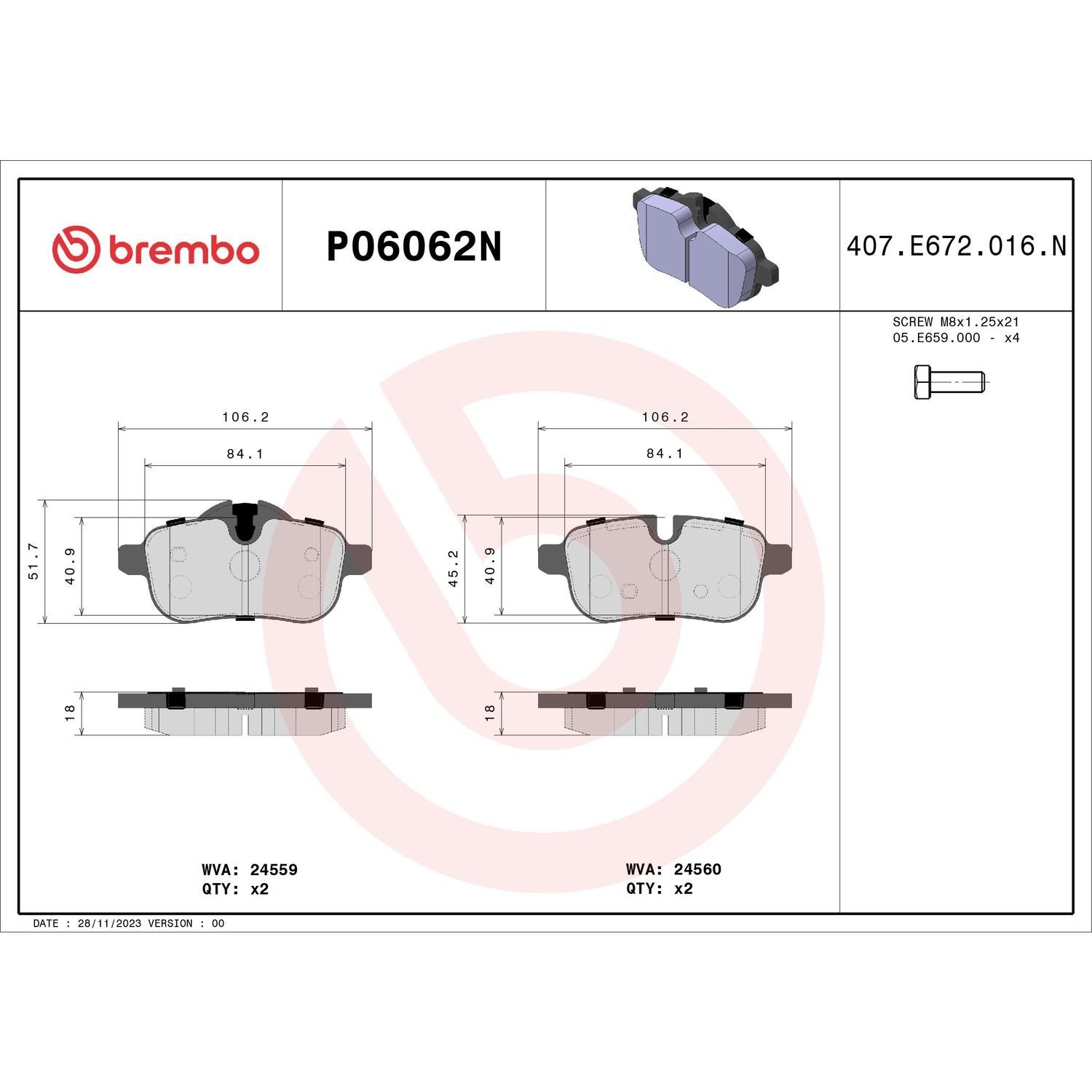 Brembo Ceramic Premium Brake Pads P06062N