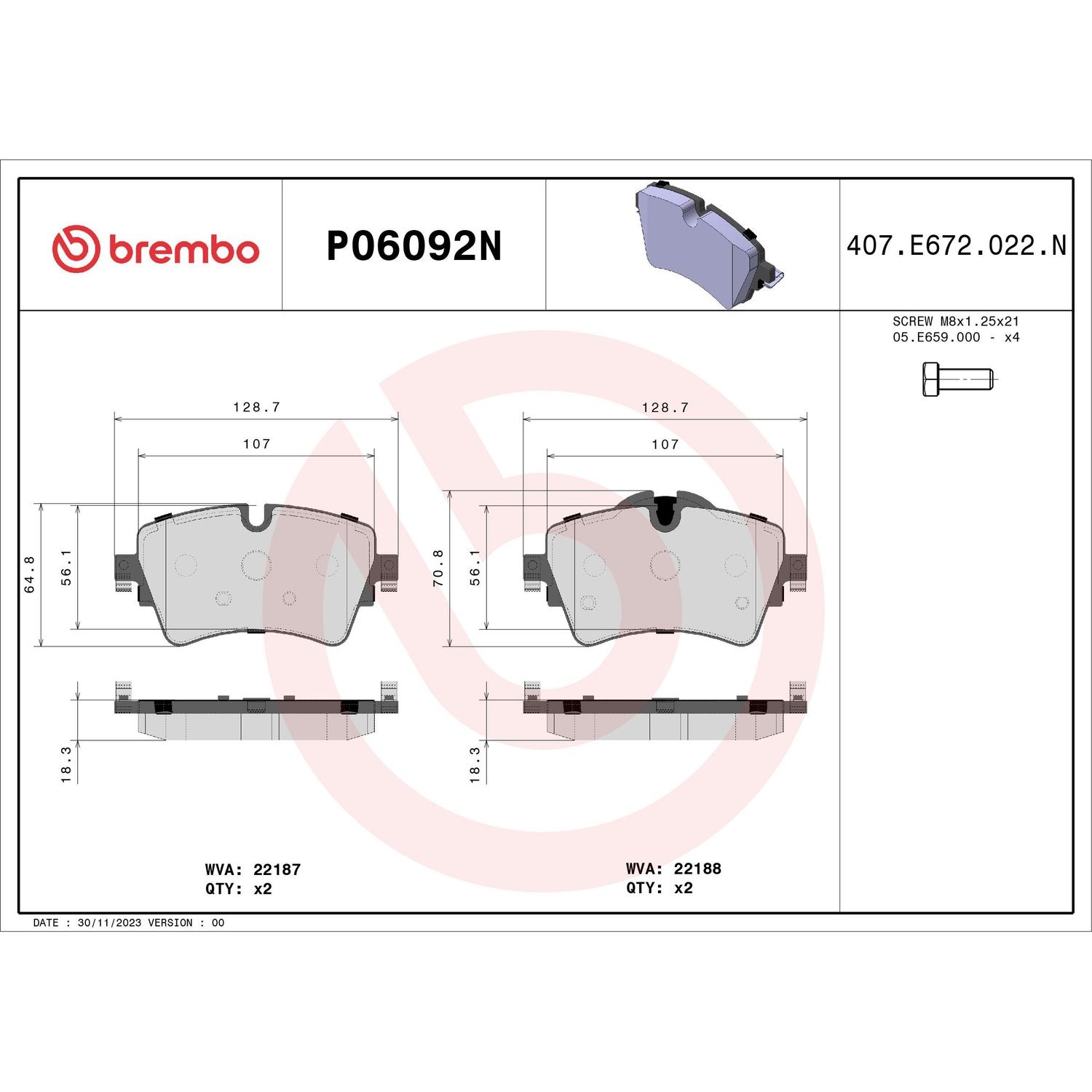 Brembo Ceramic Disc Brake Pad Set P06092N