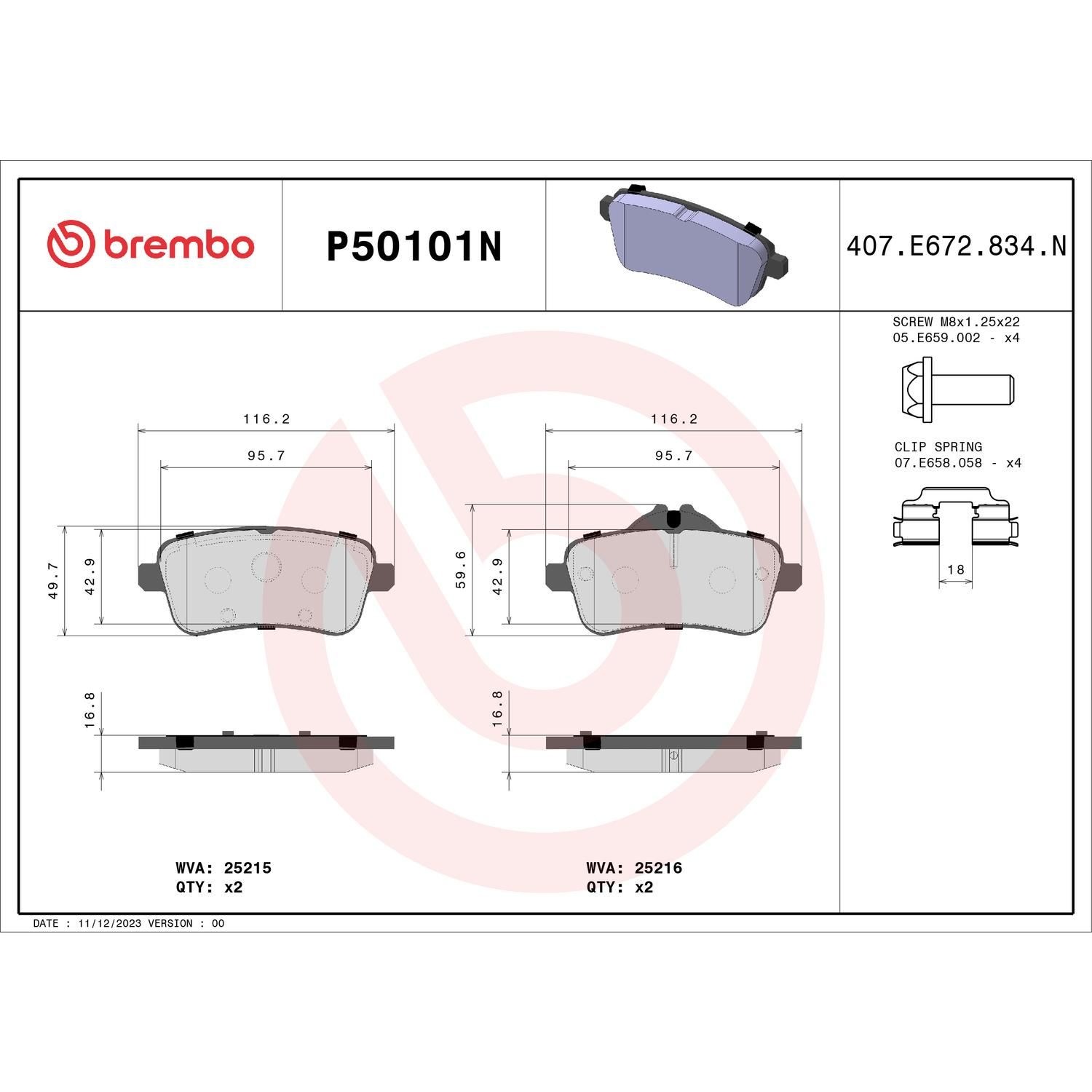 Brembo Ceramic Disc Brake Pad Set P50101N