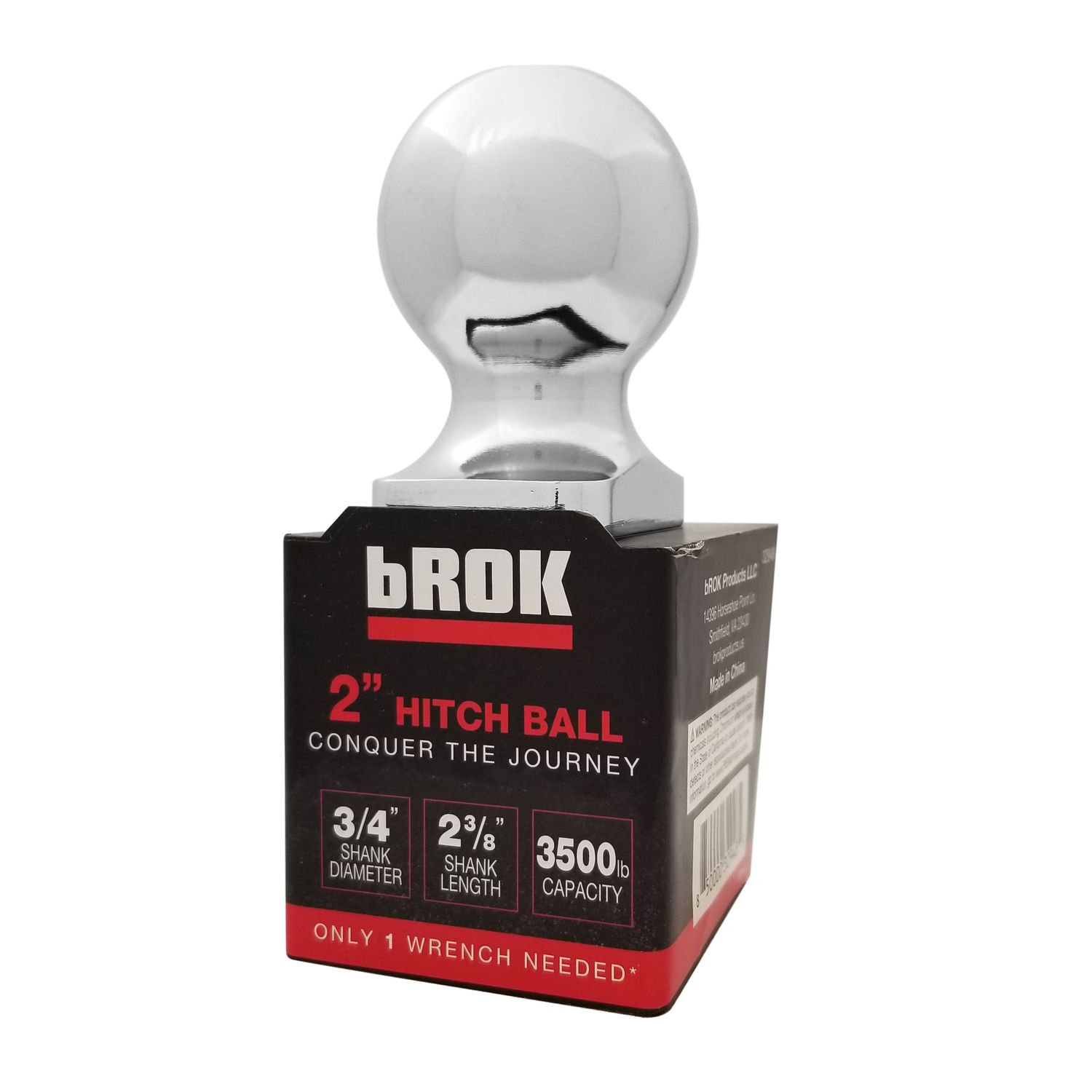 bROK Chrome 2in x 3/4in x 2 3/8in, 3,500lbs Ball Plastic Base