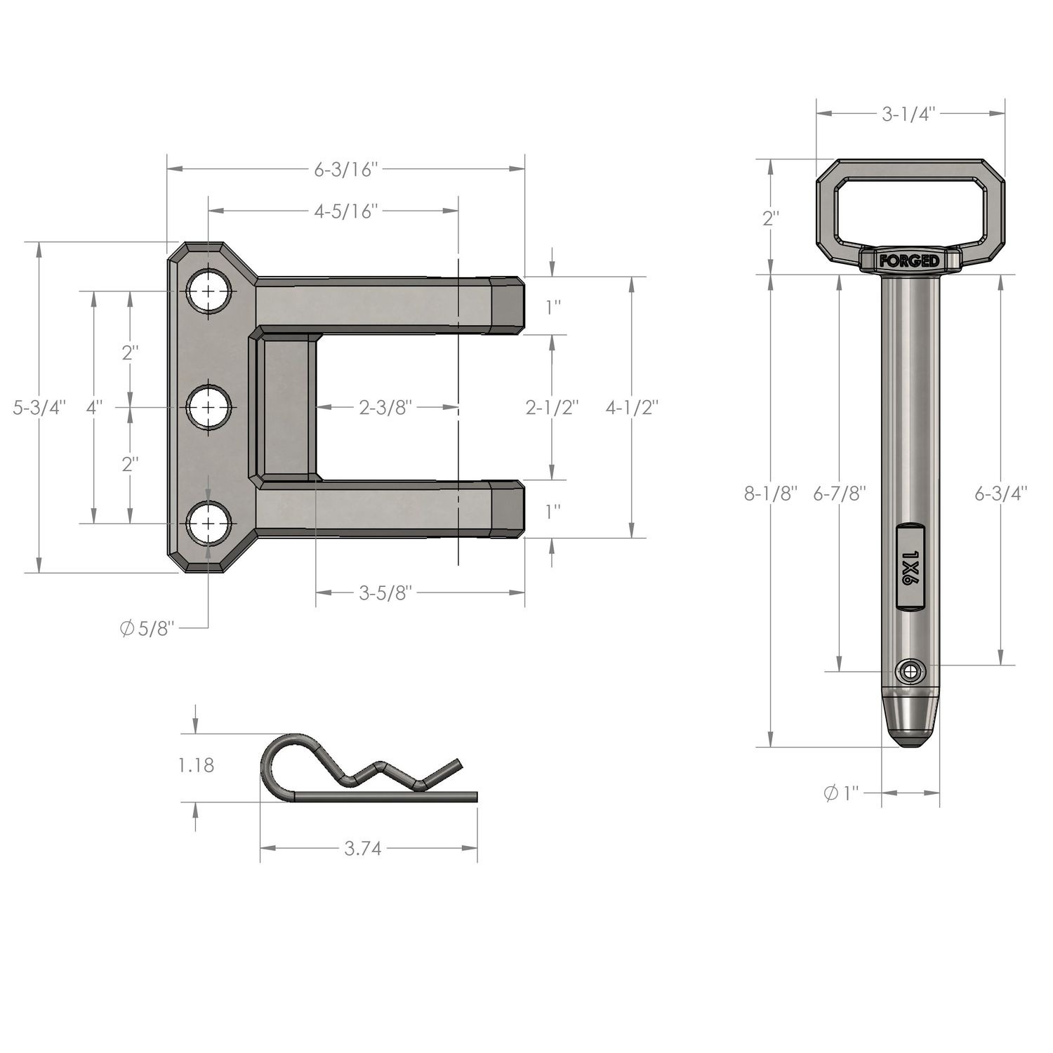 BulletProof Hitches 2 Tang Clevis with 1in Pin