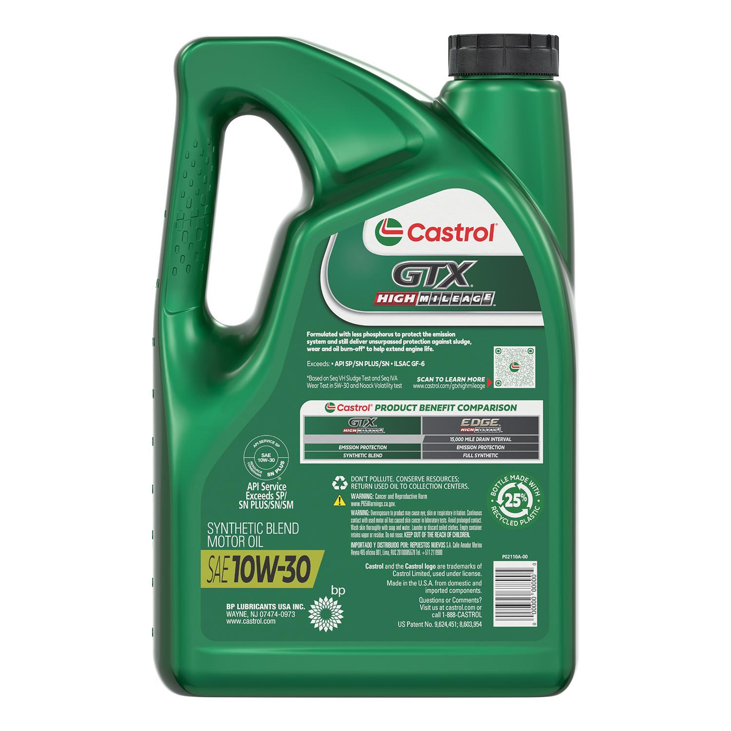 Castrol GTX High Mileage Synthetic Blend Engine Oil 10W-30 5 Quart
