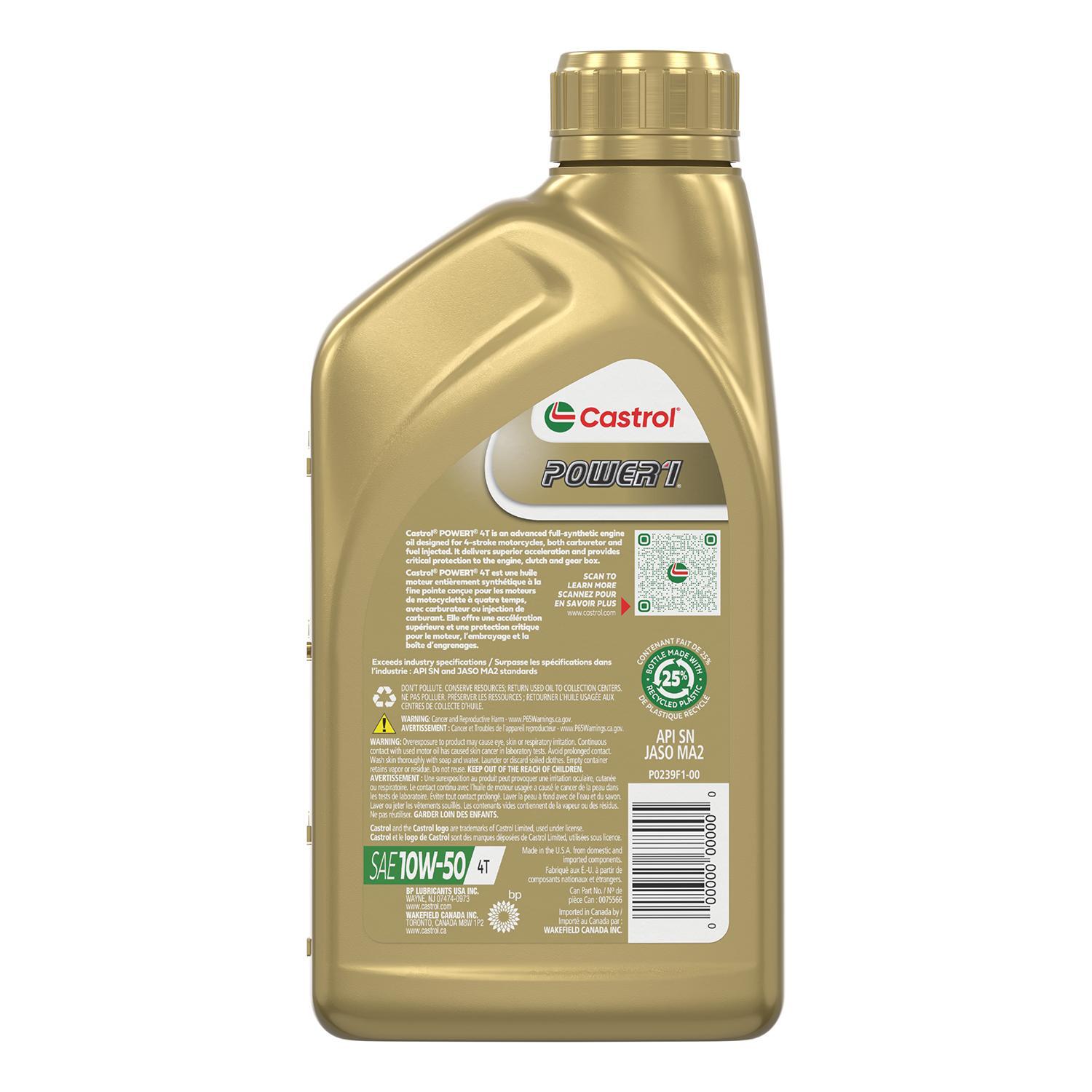 Castrol Power1 Motorcycle Full Synthetic Engine Oil 10W-50 1 Quart