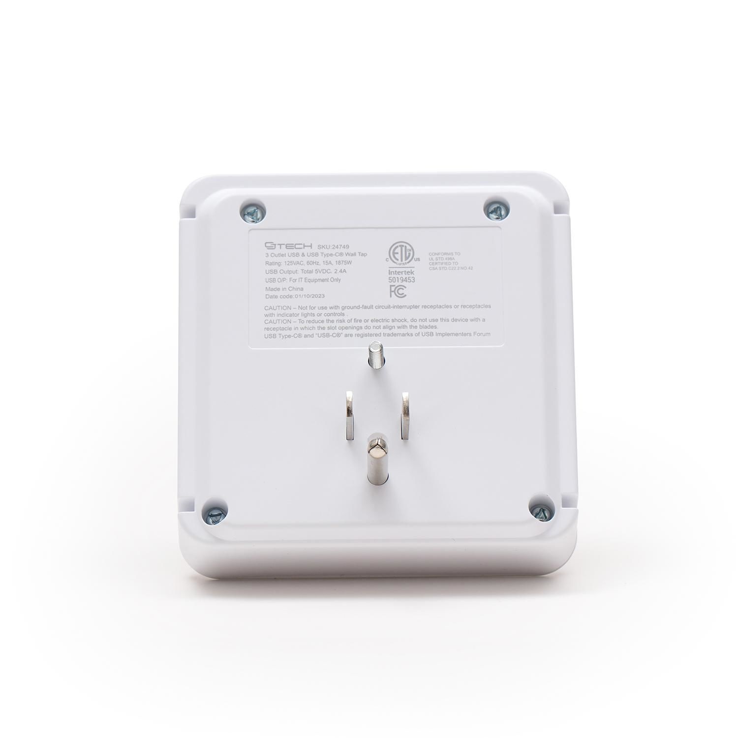 CJ Tech Wall Tap 3 AC Outlet, 1 USB, and 1 USB Type C with Phone Holder