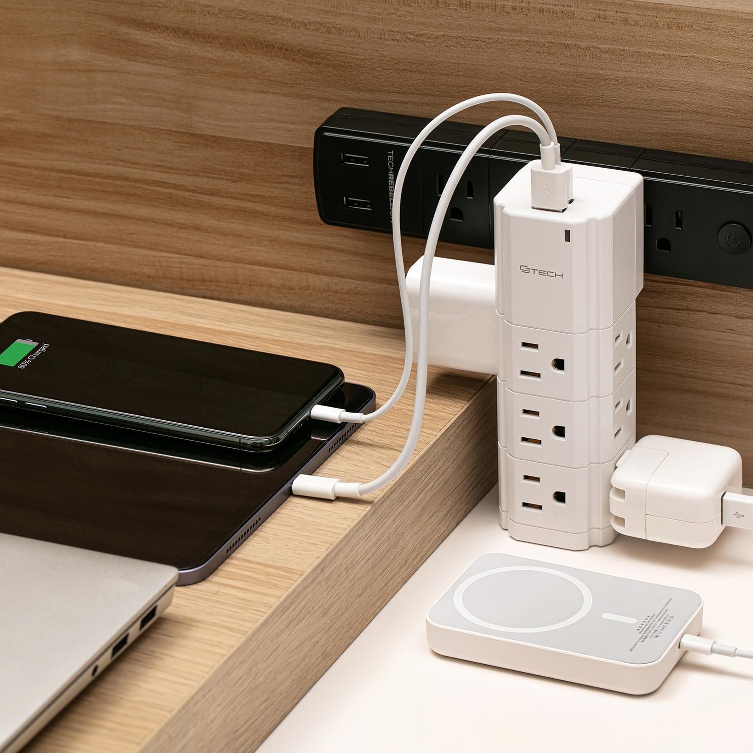 CJ Tech Wall Tap with Swivel 9 AC Outlets and 2 USB Port
