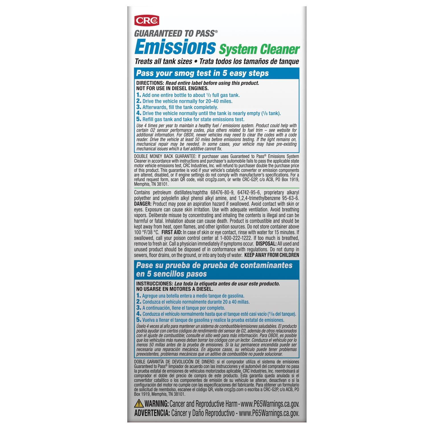 CRC Guaranteed to Pass Fuel System Cleaner 12oz