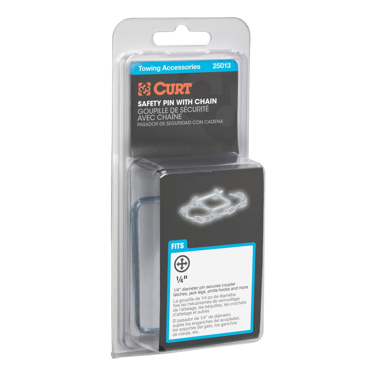 CURT 1/4in Safety Pin with 12in Chain 2 3/4in Pin Length Packaged