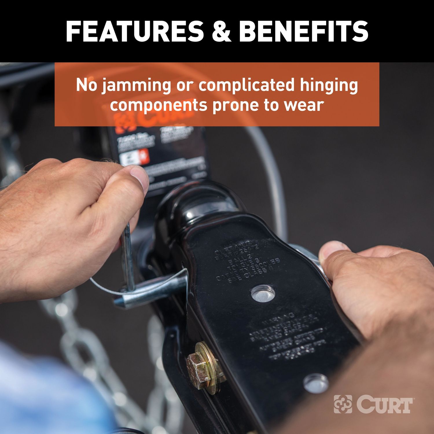 CURT 2in Trailer Coupler 3in Channel, 3,500lbs QuickPin No-Latch