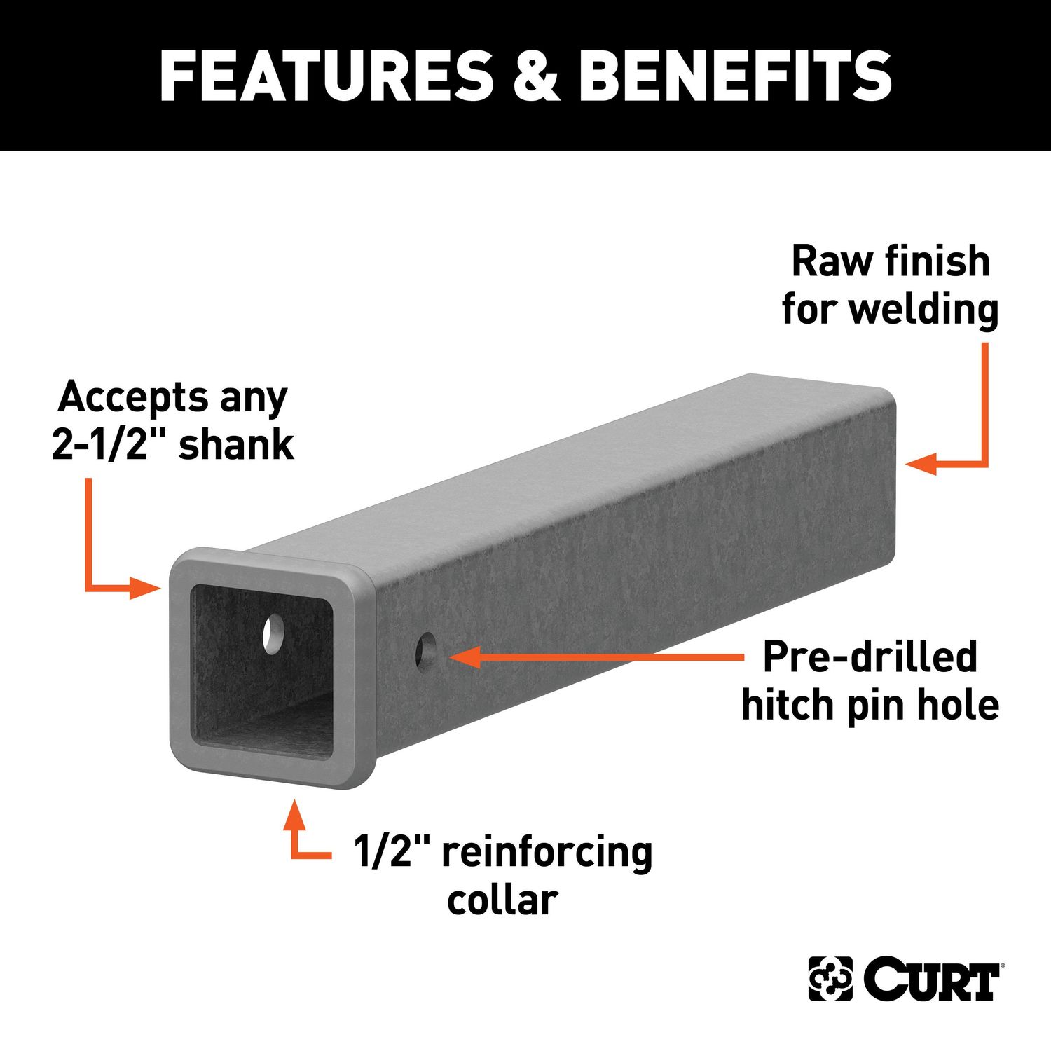 CURT 2 1/2in Receiver 18in Raw Steel Receiver Tubing