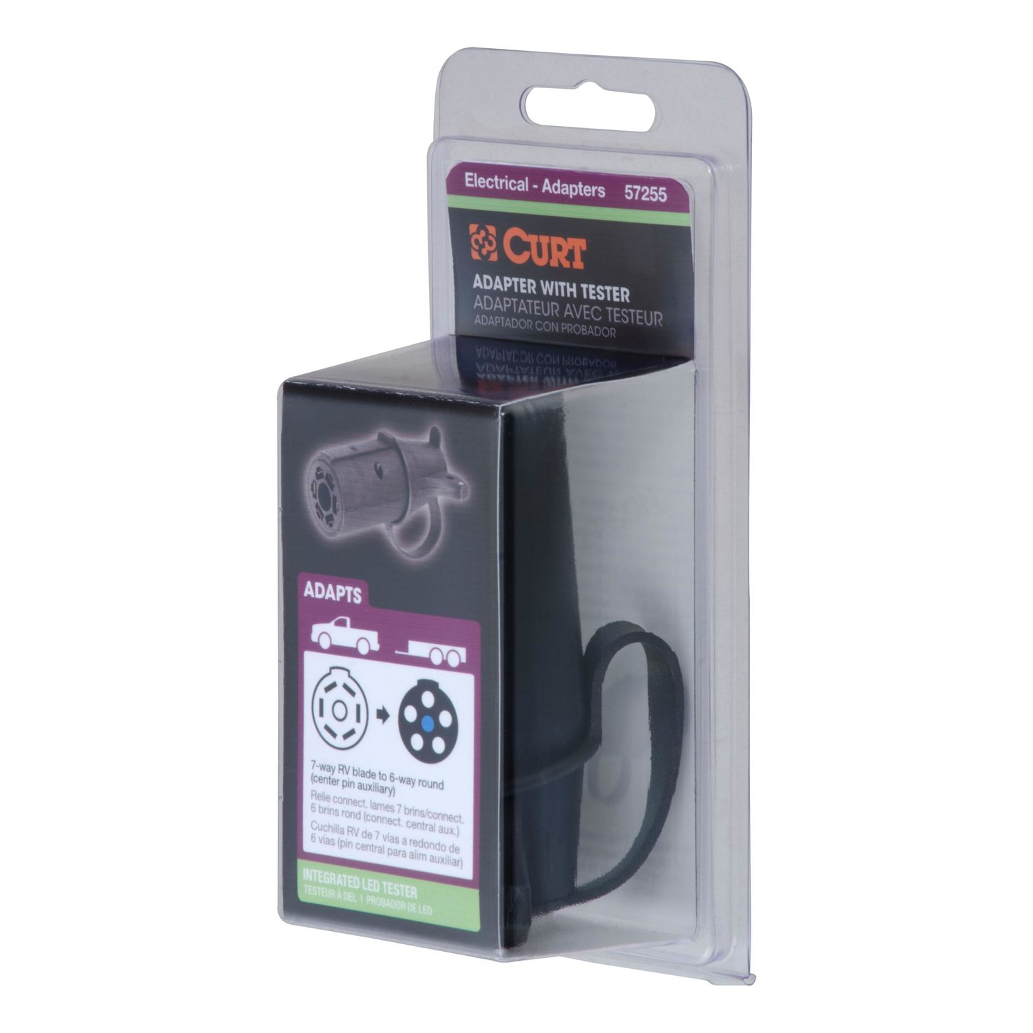 CURT 7-Way RV Blade to 6-Round Trailer, Center Pin Auxiliary Adapter ...