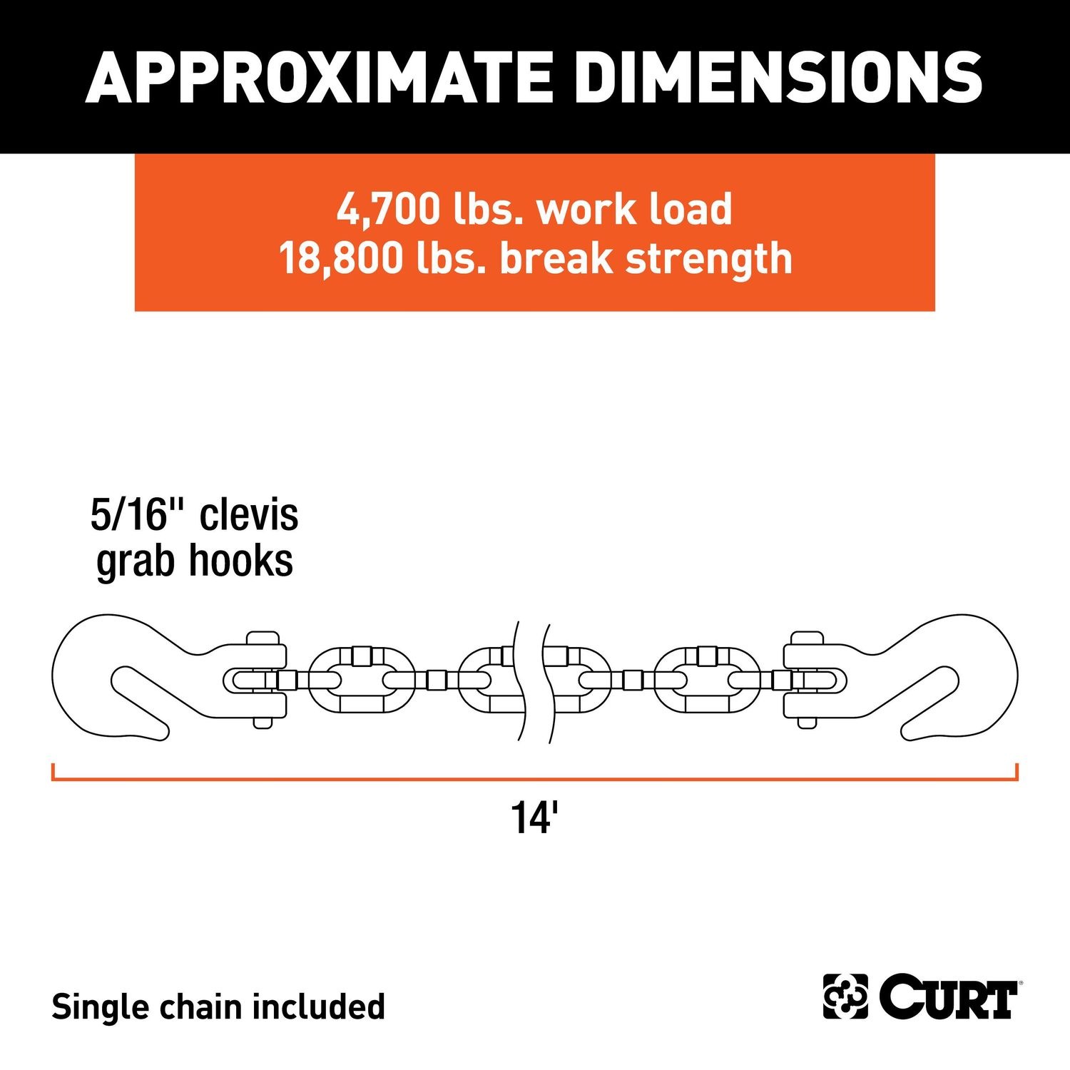 CURT 14ft Transport Binder Safety Chain with 2 Clevis Hooks