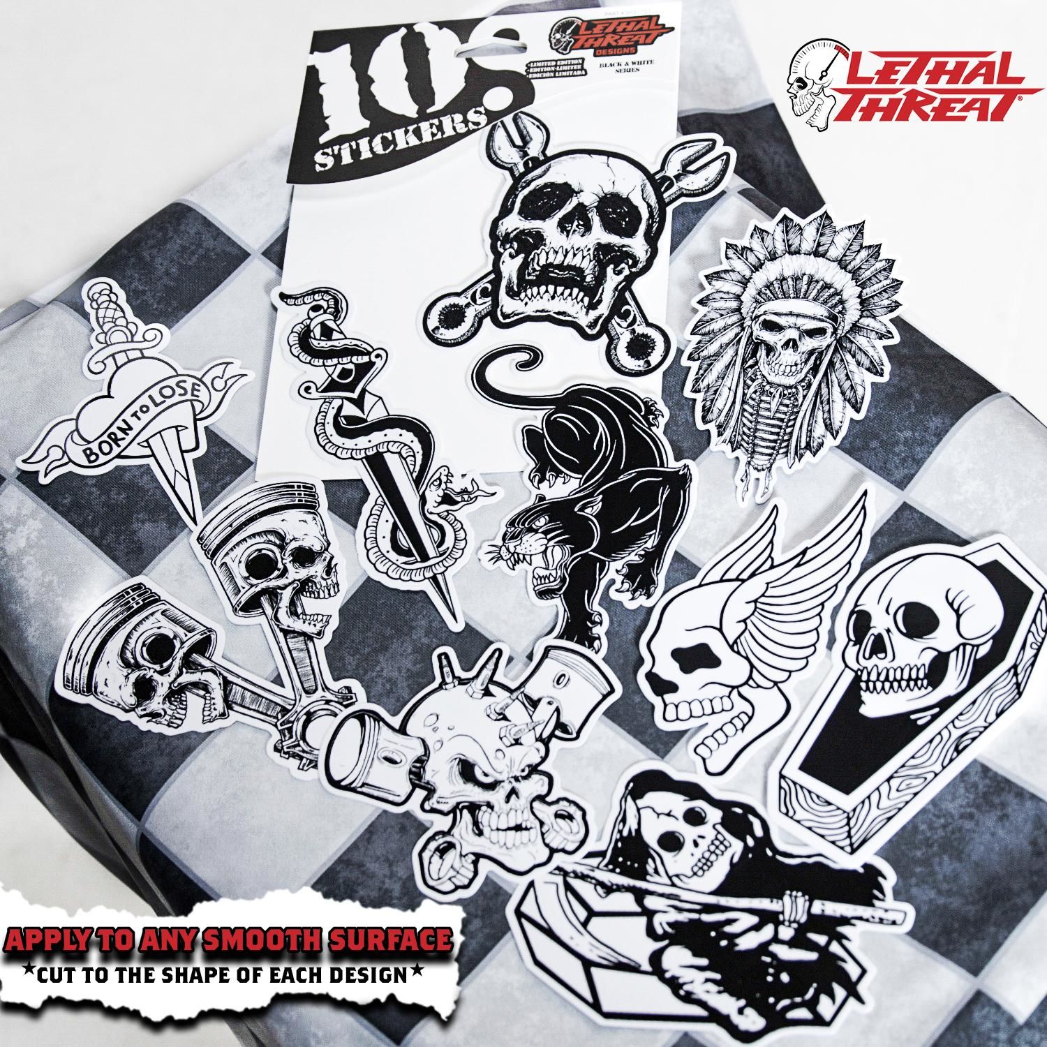 Lethal Threat 10 pieces Black and White Sticker