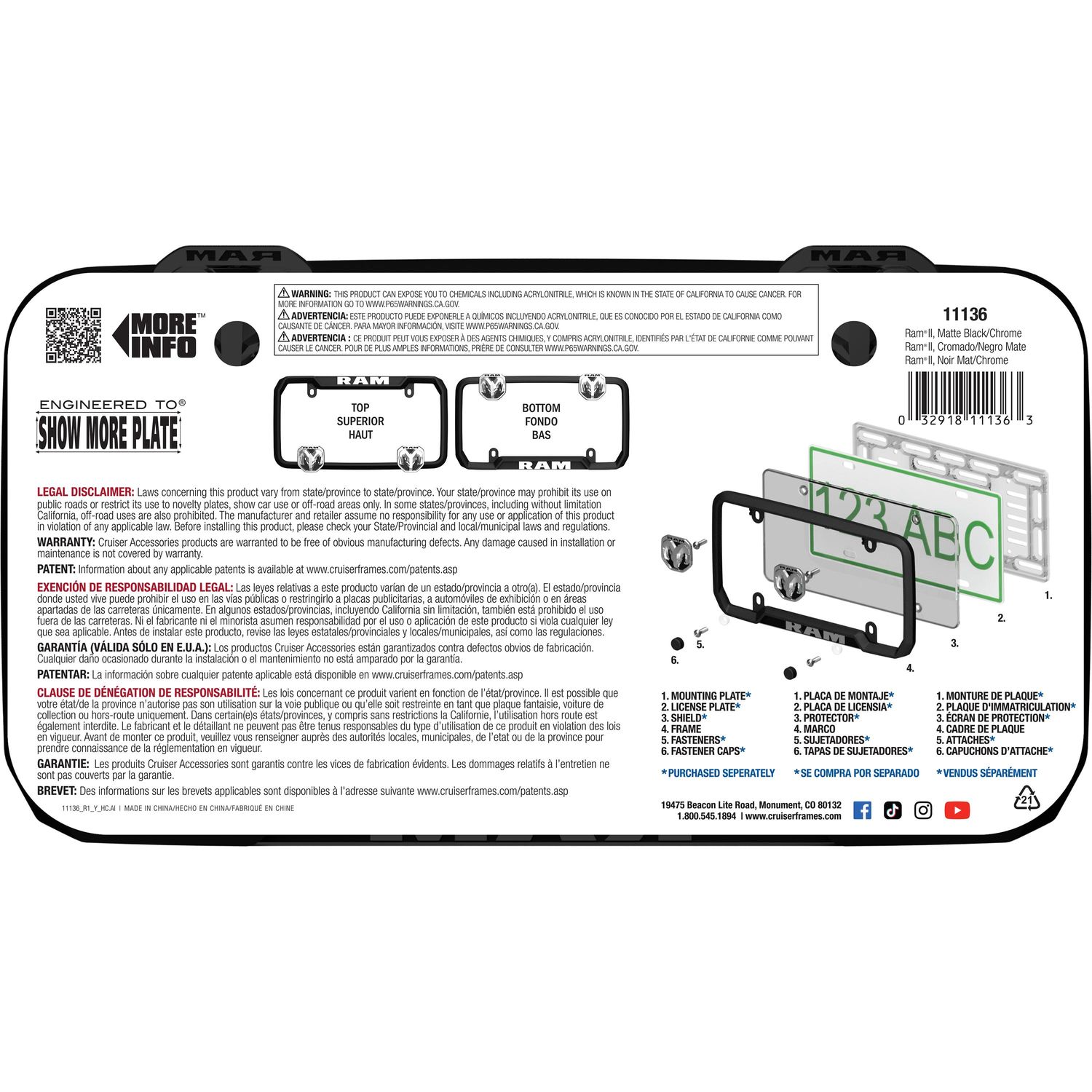 Cruiser Accessories Ram Matte Black License Plate Frame