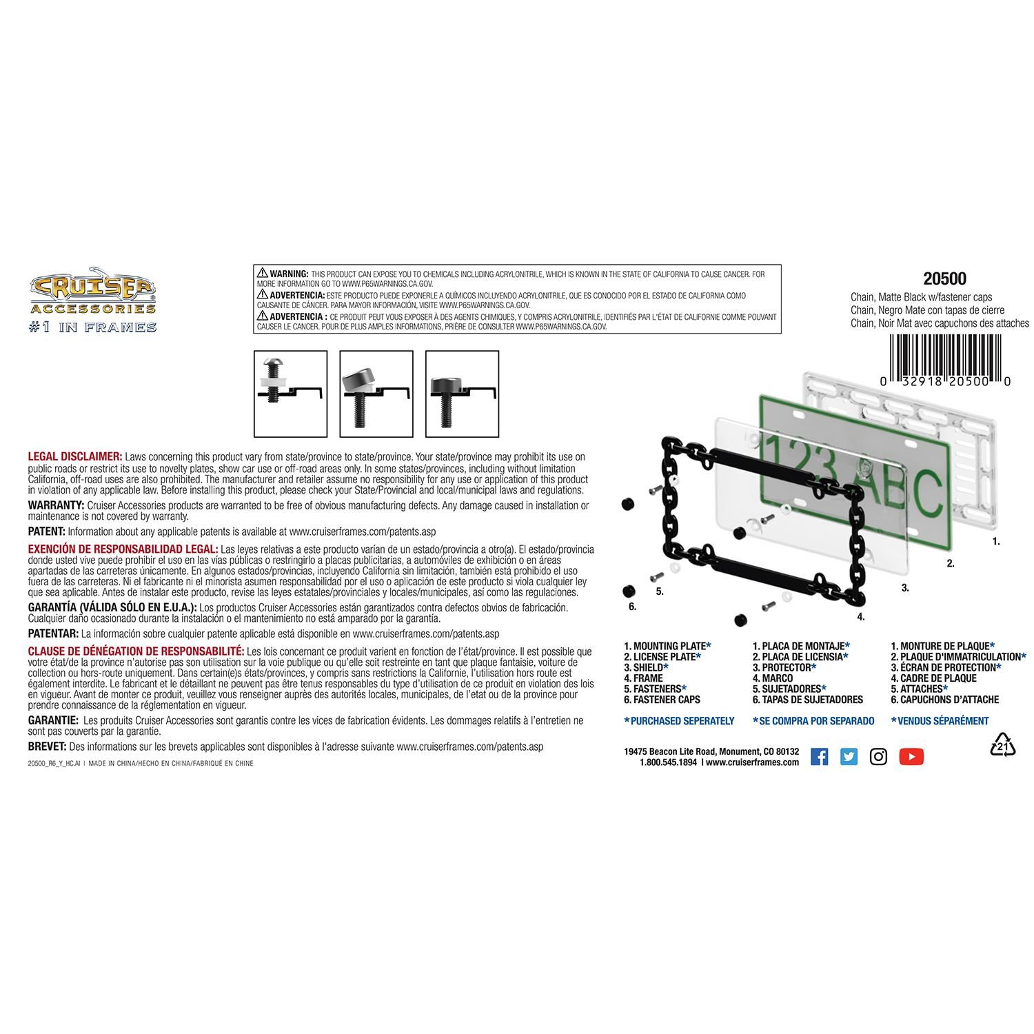 Cruiser Accessories Black Chain Link License Plate Frame
