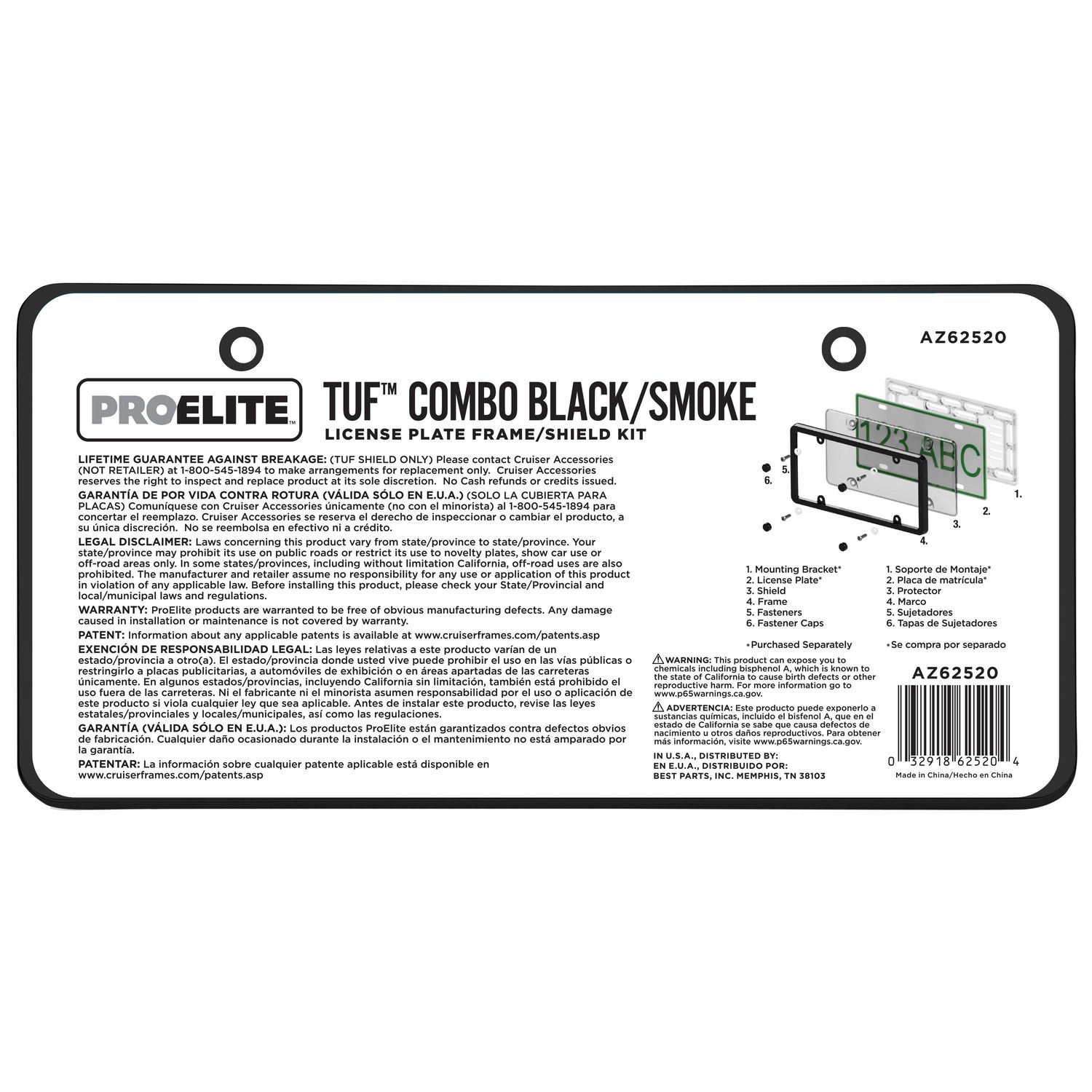 ProElite Black and Smoke Ultimate Tuf License Plate Frame and Cover Kit