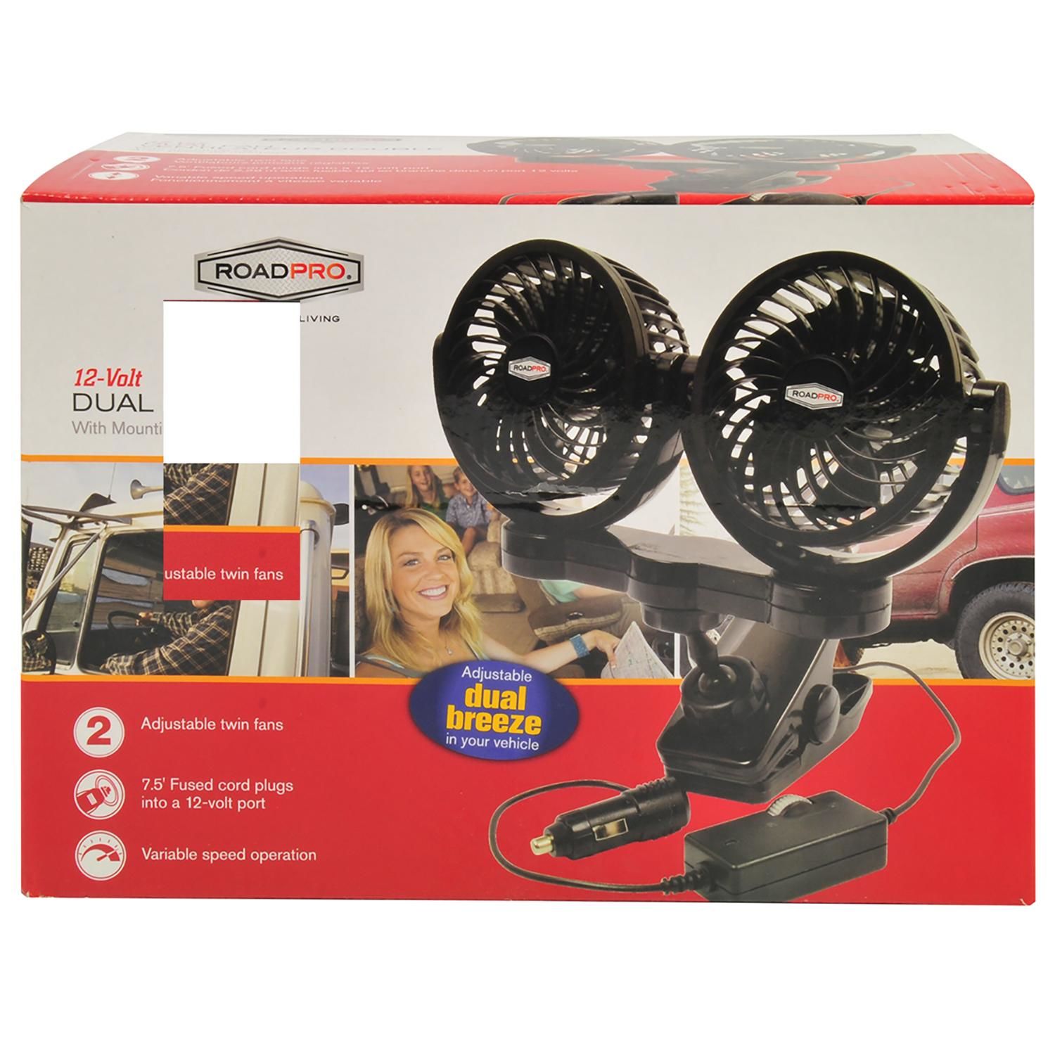 Road Pro 12 Volt Dual Fan with Mounting Clip