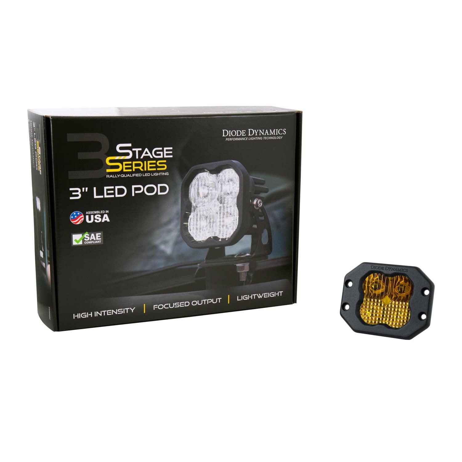 Diode Dynamics SS3 SAE Yellow Pro Flush Mount LED Light Pod