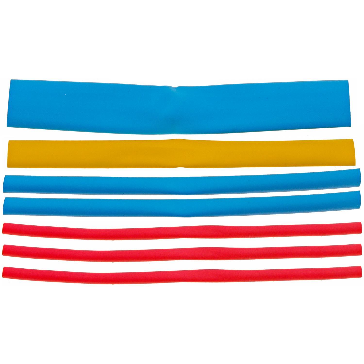 Dorman Blue, Red, and Yellow 6in Heat Shrinking Tubes