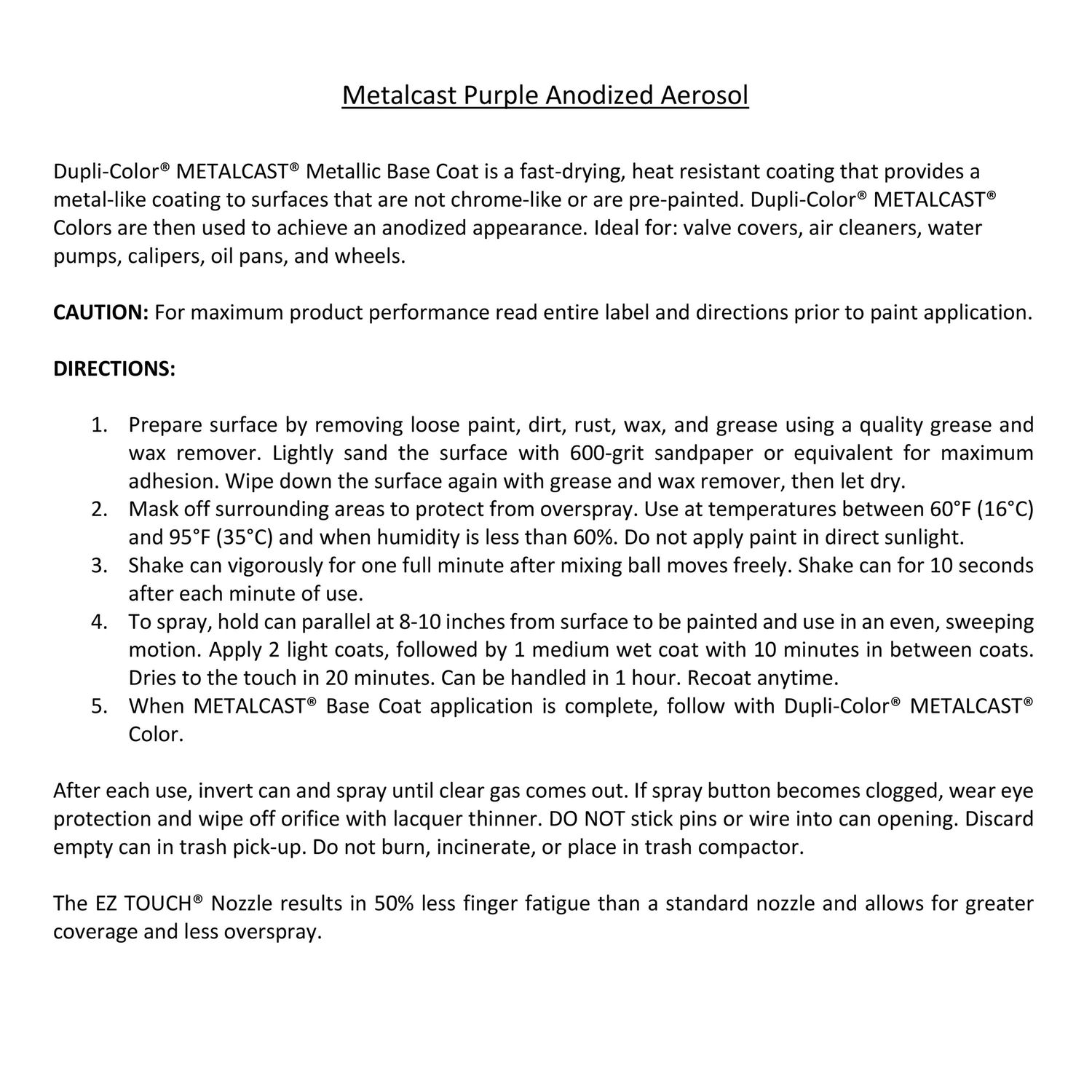 Dupli-Color Purple Metalcast Paint 11oz