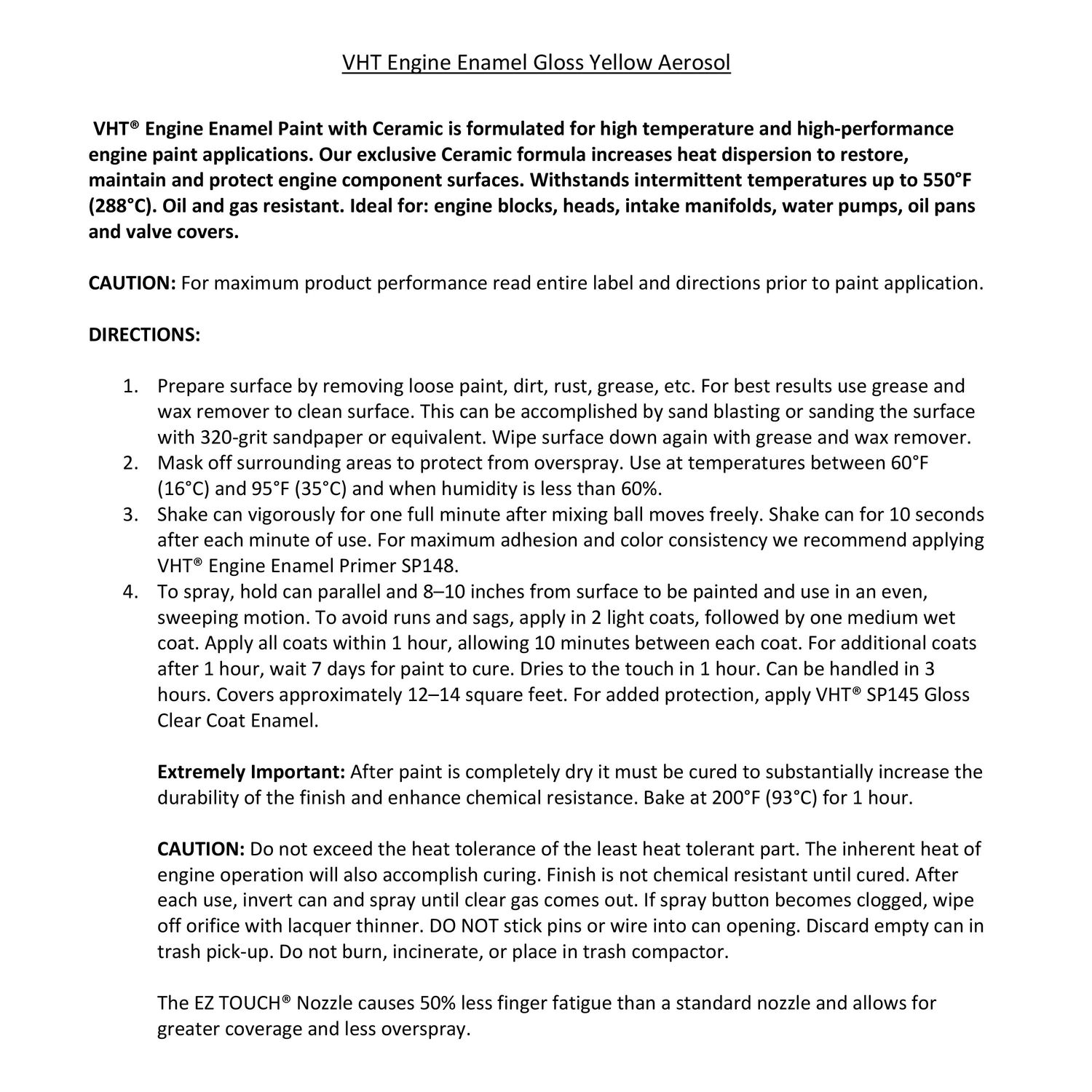 VHT Daytona Yellow Engine Paint 11oz