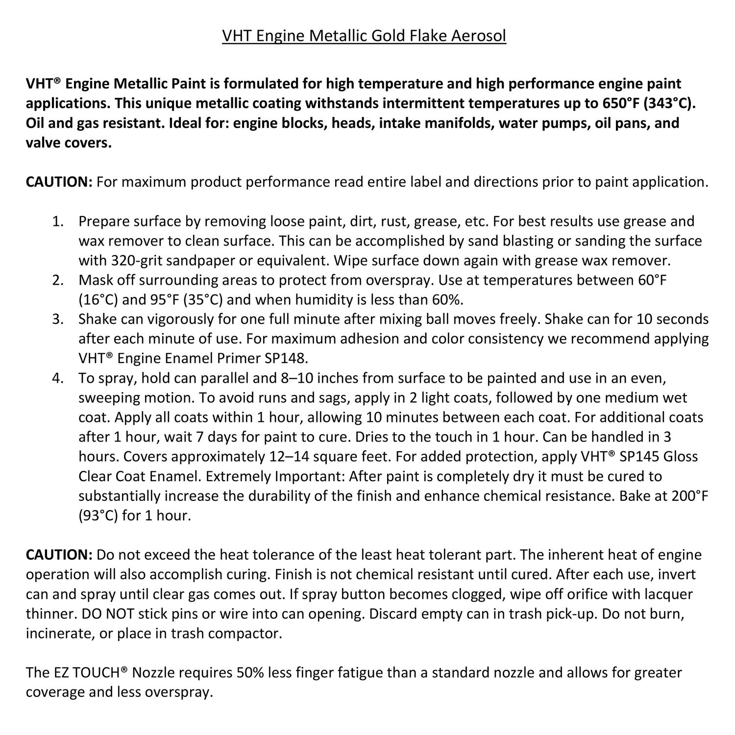 VHT Metallic Gold Flake Engine Paint 11oz