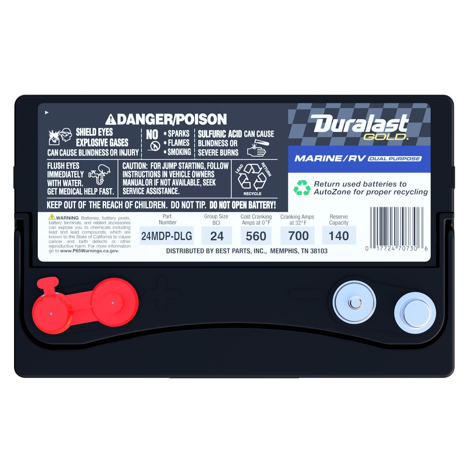 Duralast Gold 24MDP-DLG Group Size 24 Enhanced Flooded Dual Purpose ...