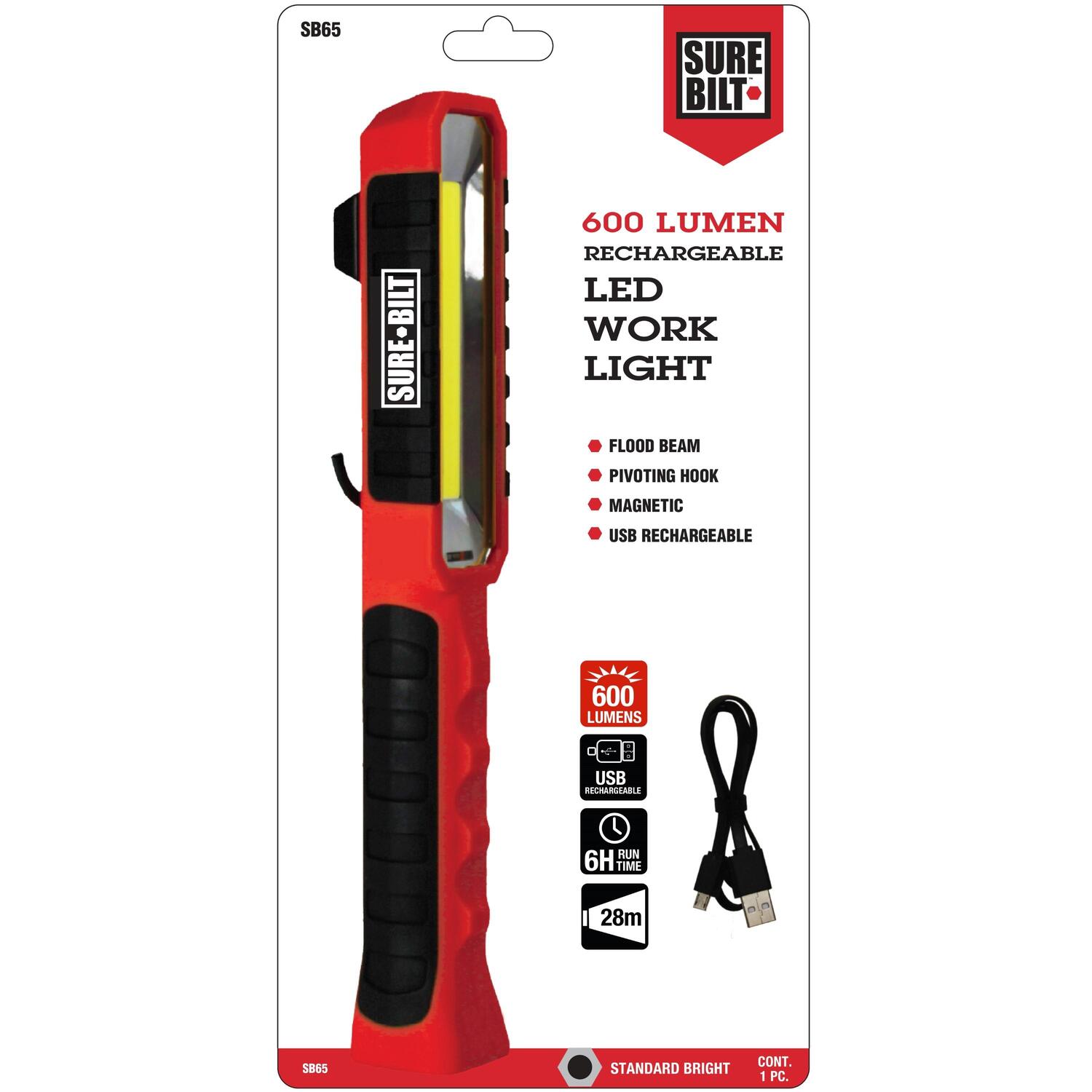 SureBilt 600 Lumens Rechargeable LED Work Light with USB Charge Cord