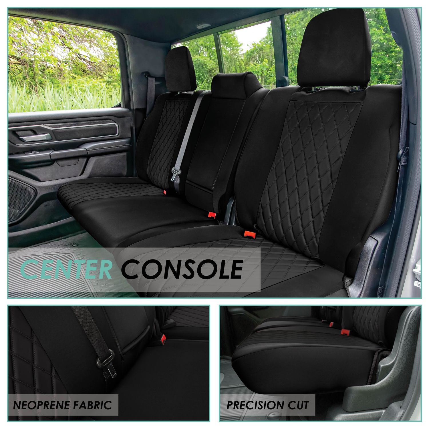 FH Group Black Neoprene Custom Fit Rear Seat Cover Set for 2022 2024 Dodge RAM 1500