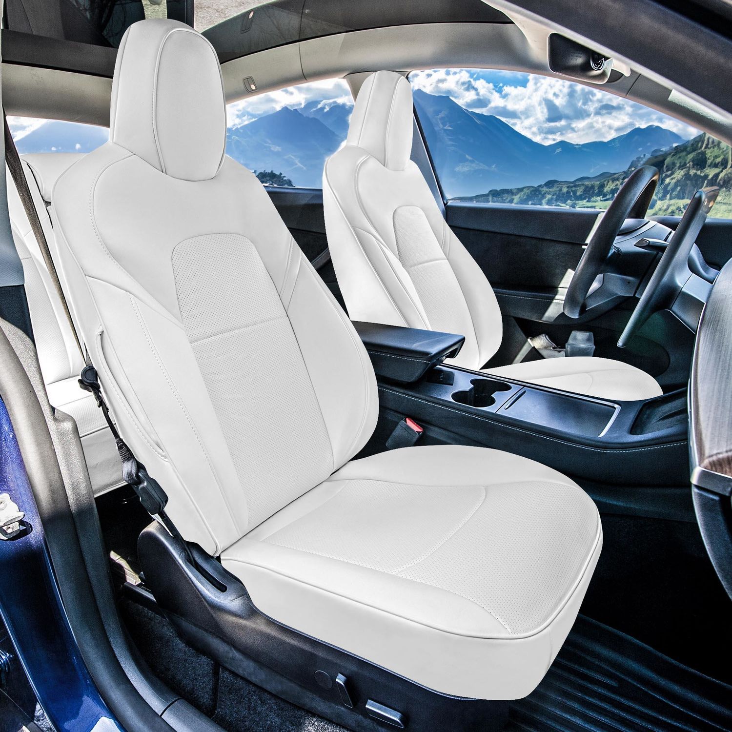 FH Group FH Group White Faux Leather Seat Cover Set