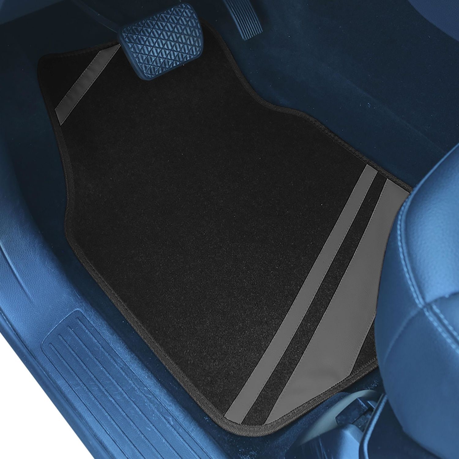 FH Group Carpet Liners Car Floor Mats with Faux Leather Stripes Full Set