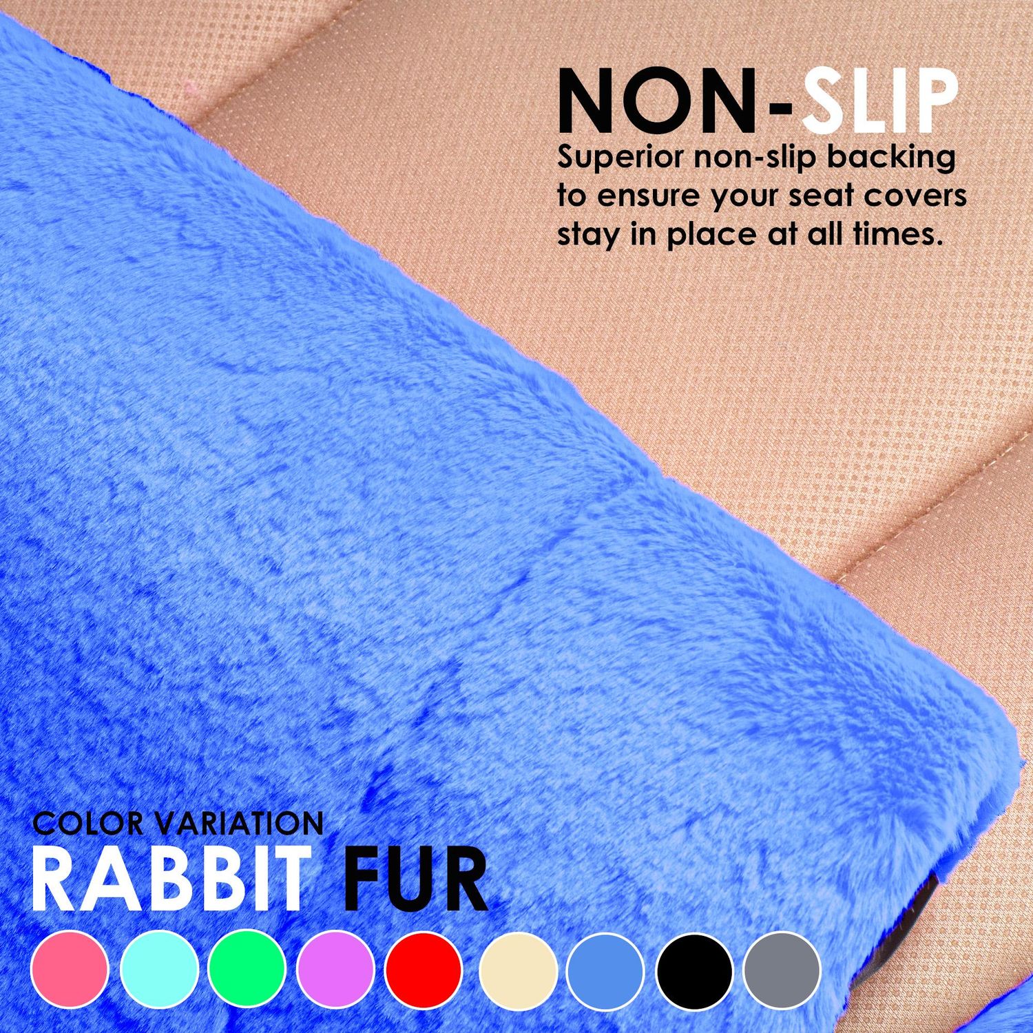 FH Group Doe16 Faux Rabbit Fur Car Full Seat Cushion Set