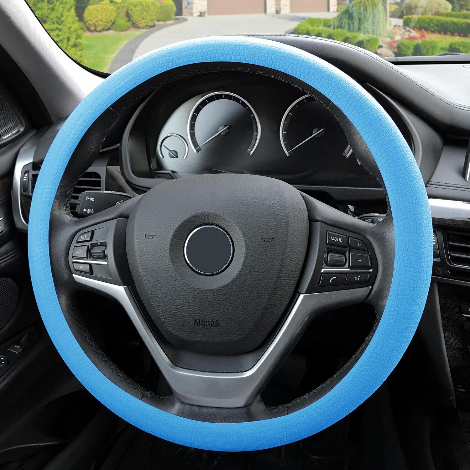 FH Group Light Blue Non Slip Silicone Snake Pattern Steering Wheel Cover