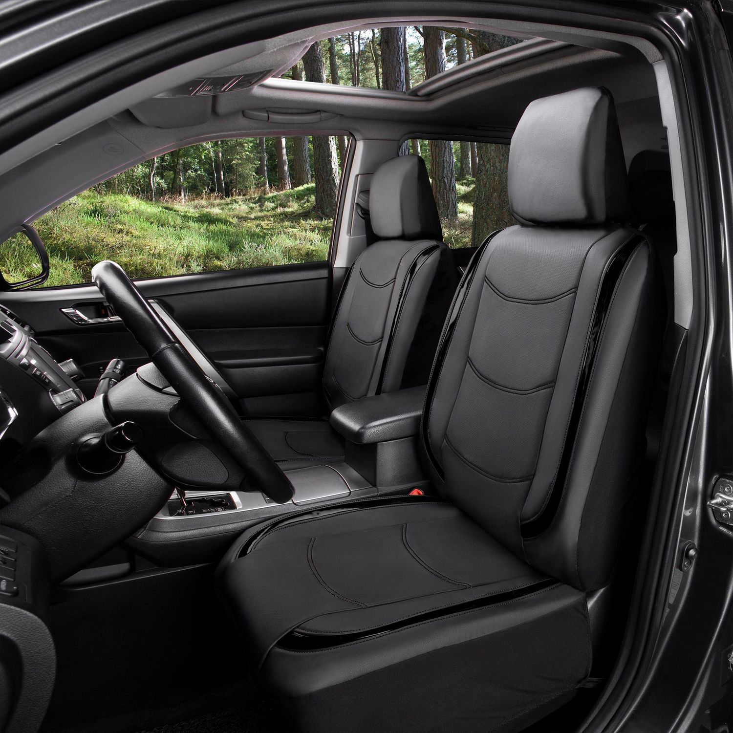 FH Group Galaxy13 Metallic Striped Deluxe Leatherette Full Set Car Seat ...