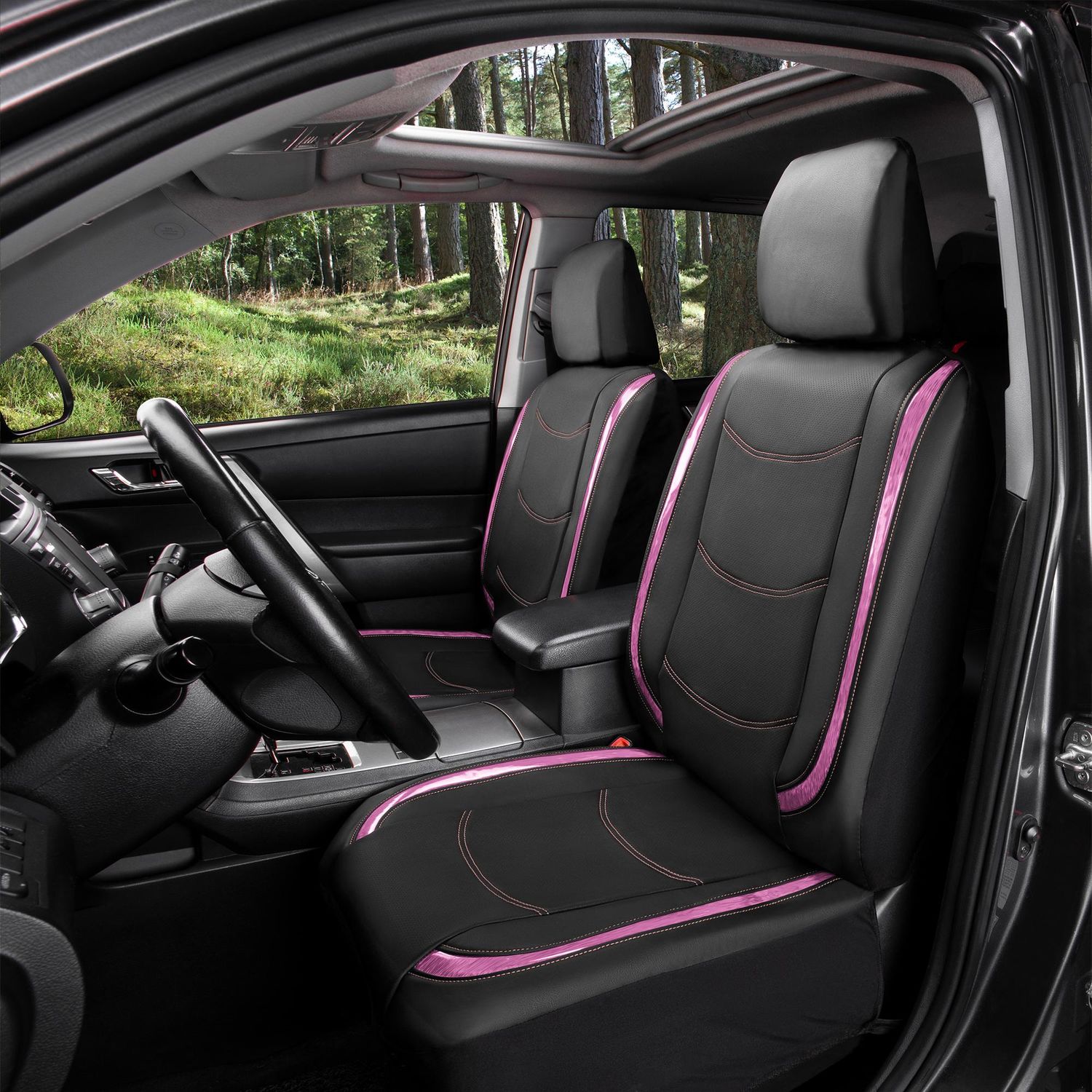 FH Group Galaxy13 Metallic Striped Deluxe Leatherette Full Set Car Seat ...