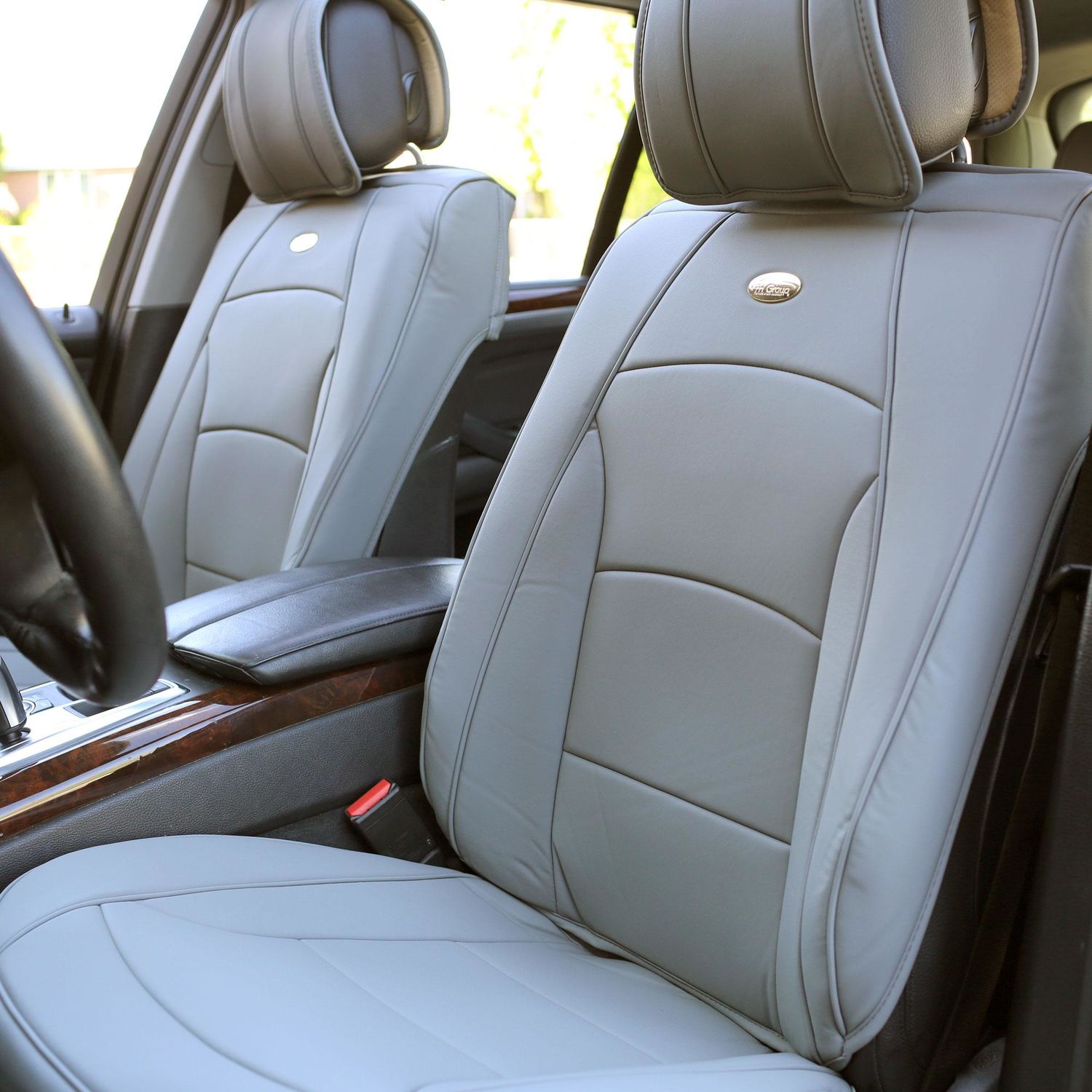 FH Group Gray Soft Leatherette Comfortable Seat Covers Set 5 Piece