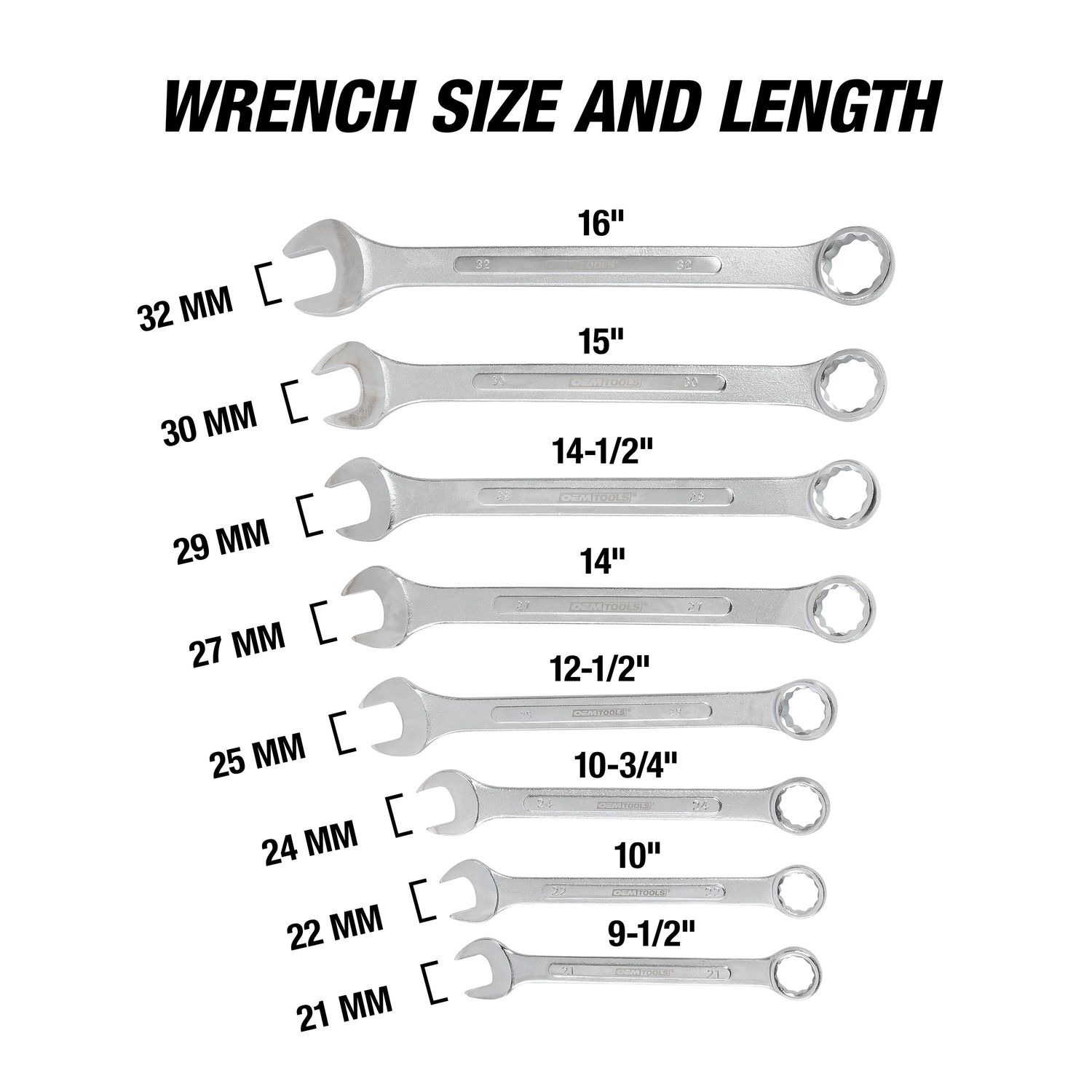 OEMTOOLS 21mm to 32mm Combination Jumbo Wrench 8 Piece