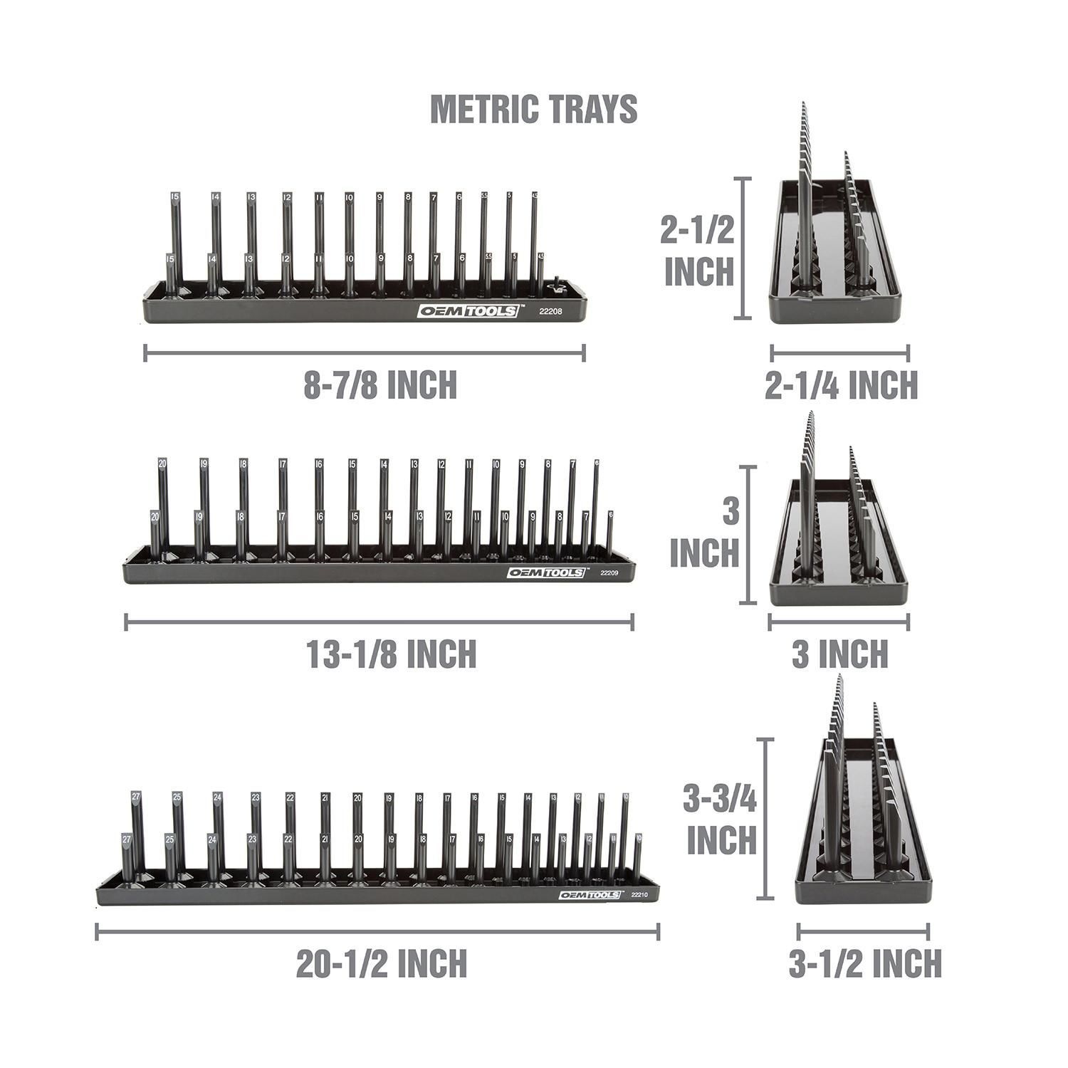 OEMTOOLS SAE and Metric Black and Green Socket Tray Set 6 Piece